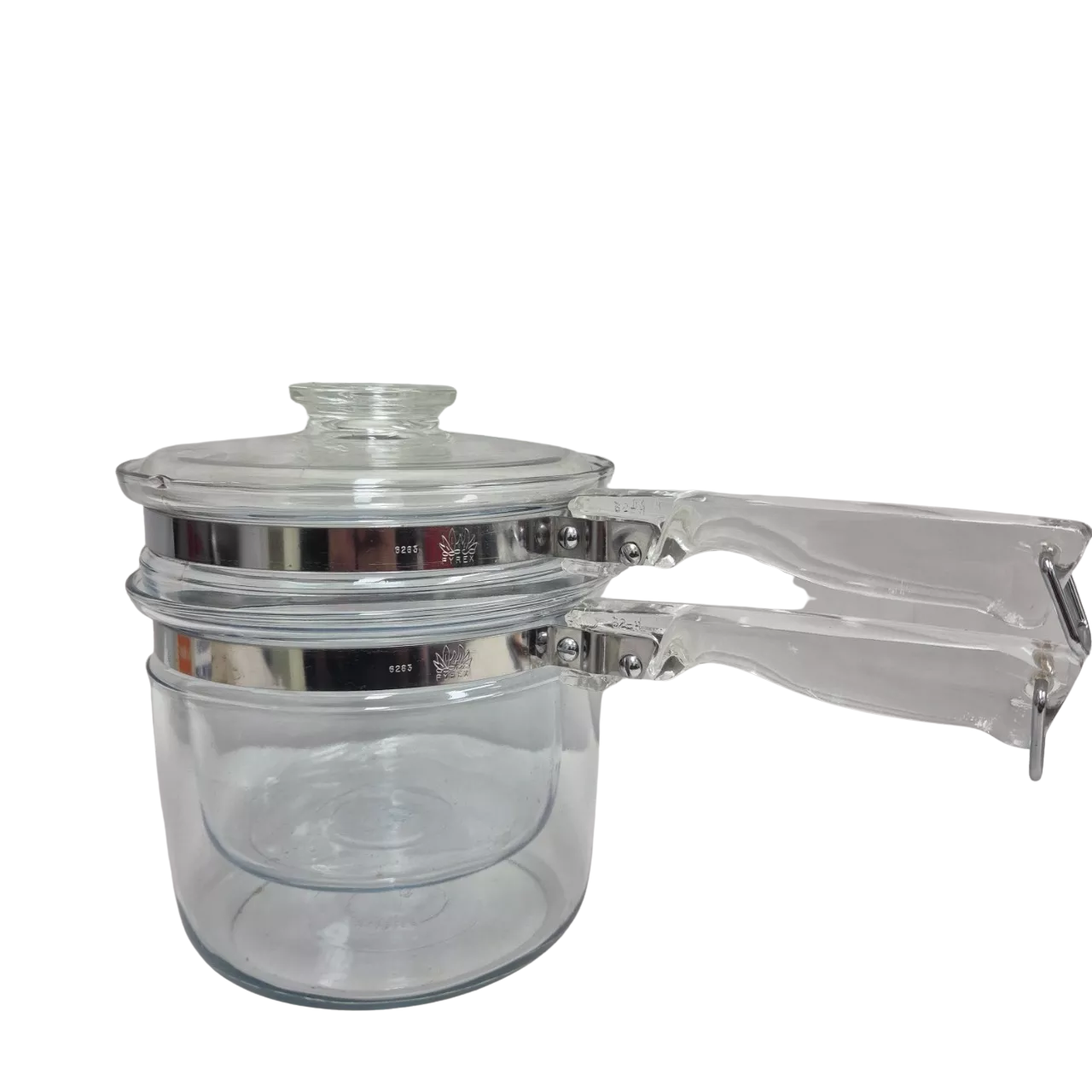 Pyrex Clear Glass Pots with 1x lid. (s)