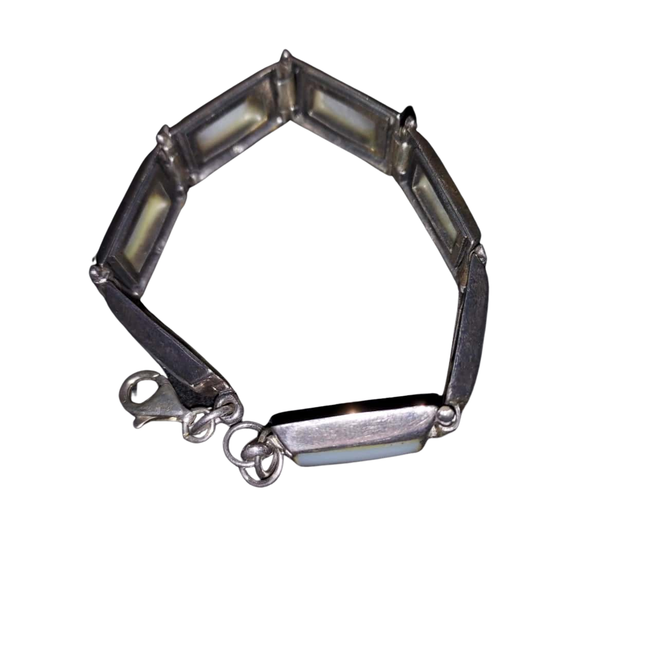 925 Silver .925 Hallmark Pearl Inlay Shell Bracelet 29g Heavy Gemstone ...