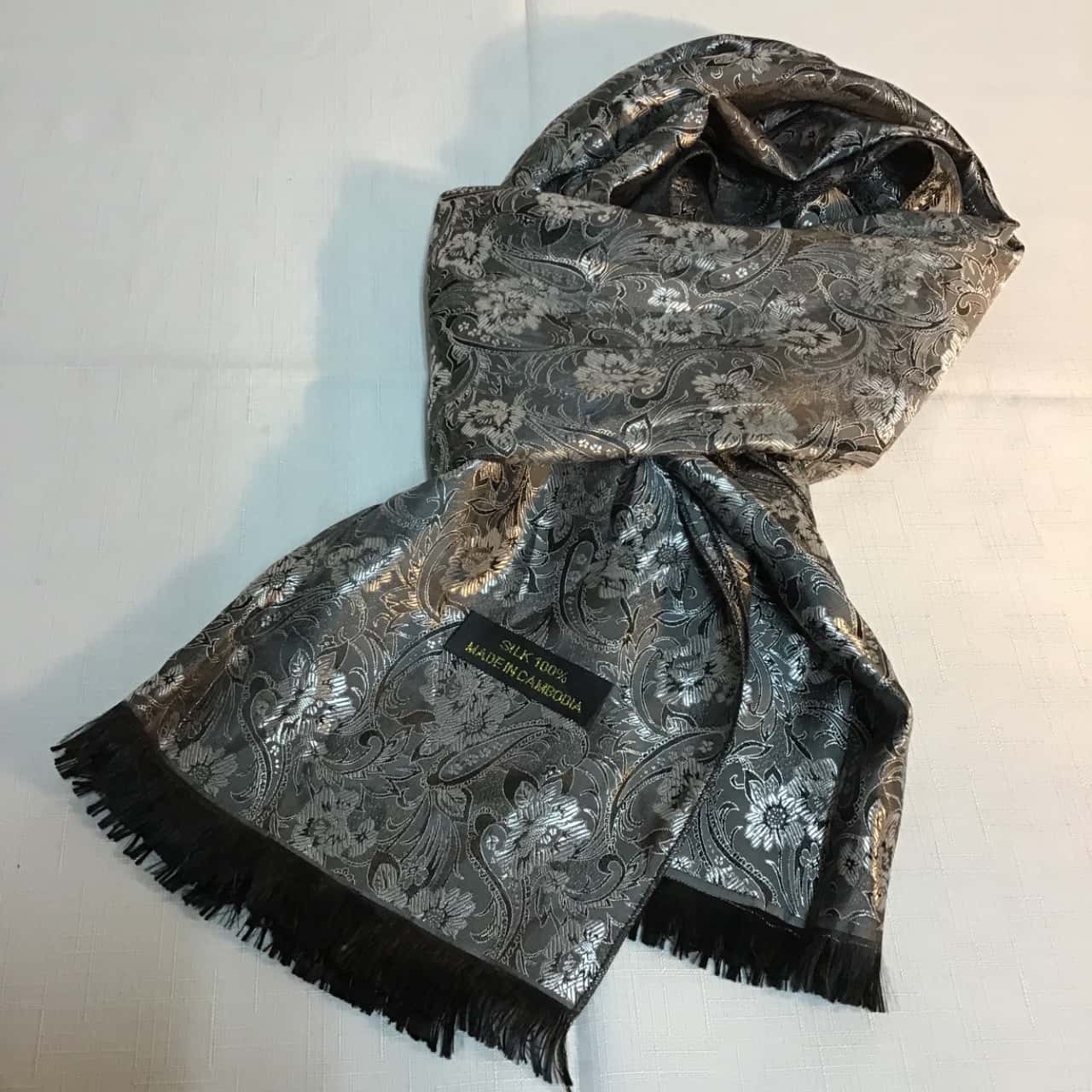 Womens Black / Silver Silk Scarf