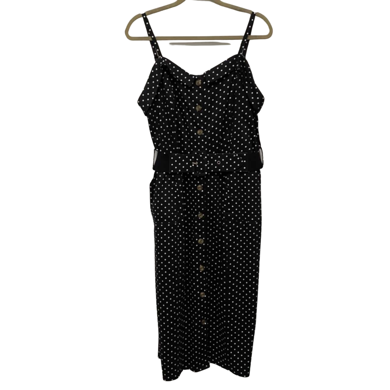 City Chic Womens Size M Sleeveless Dress Black Polka Dot White S
