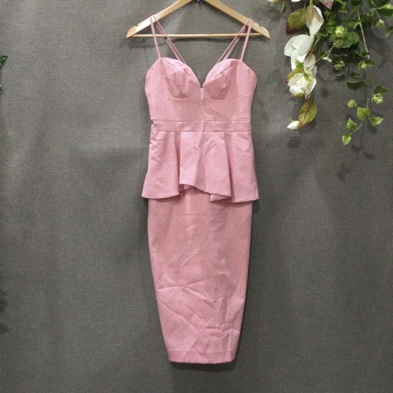 Sheike Womens Fitted Peplum Dress, Size 8 Red/Check