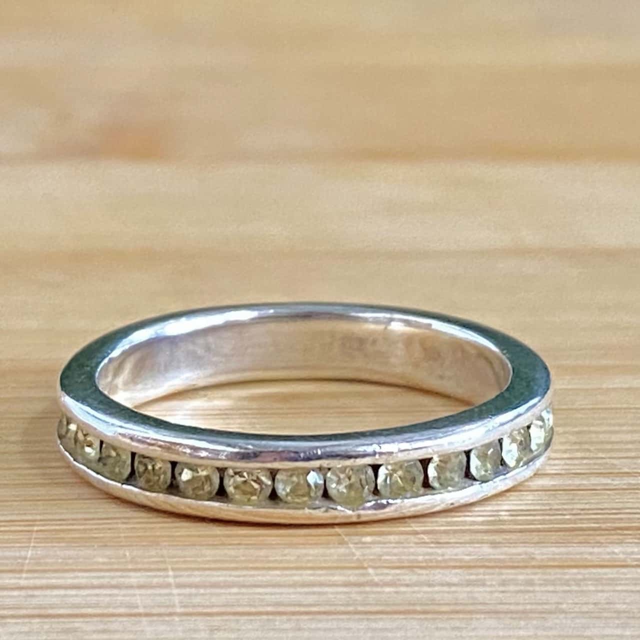 Sterling Silver Pale Yellow Diamante Ring (Stamped 925)