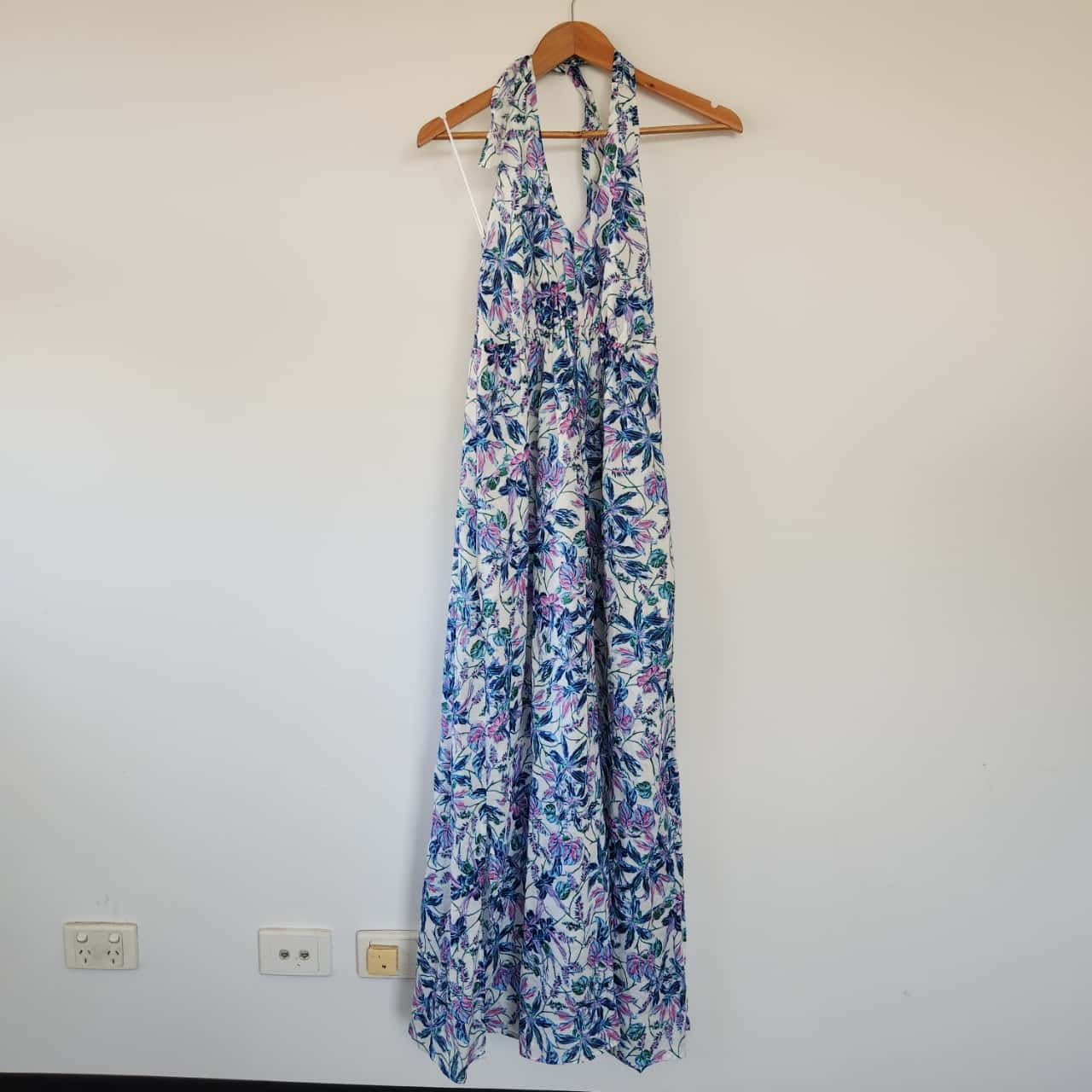 Sacha Drake Floral Cotton Maxi Dress Beach Halter Size 8 / S(s)