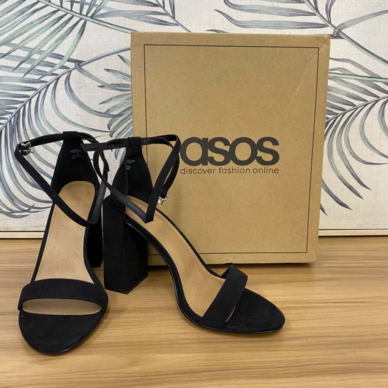 Asos Design Womens Black Wide Fit Highlight Barley There Heeled Sandals
