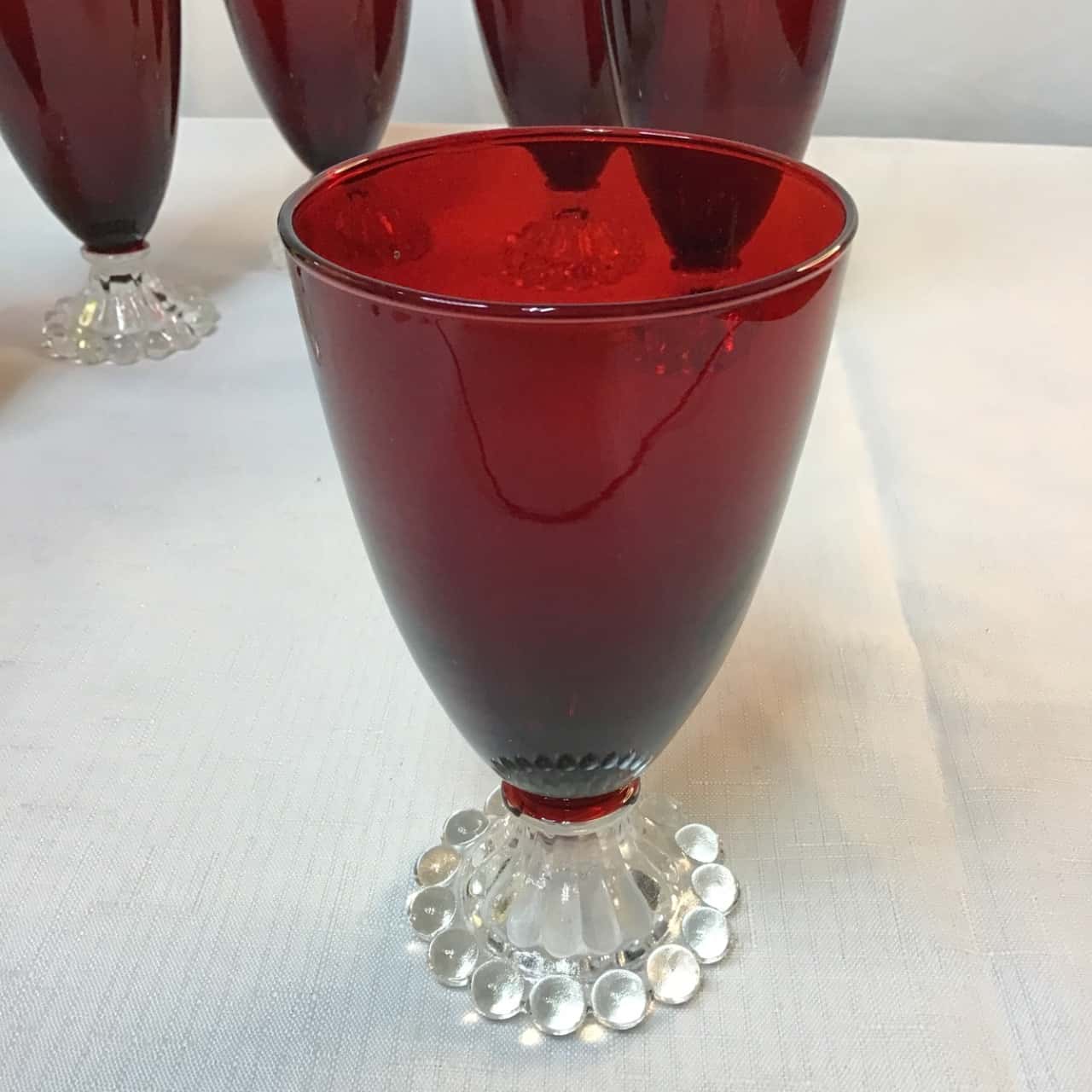 6 Vintage Anchor Hocking Glass Ruby Berwick Boopie Water Goblets