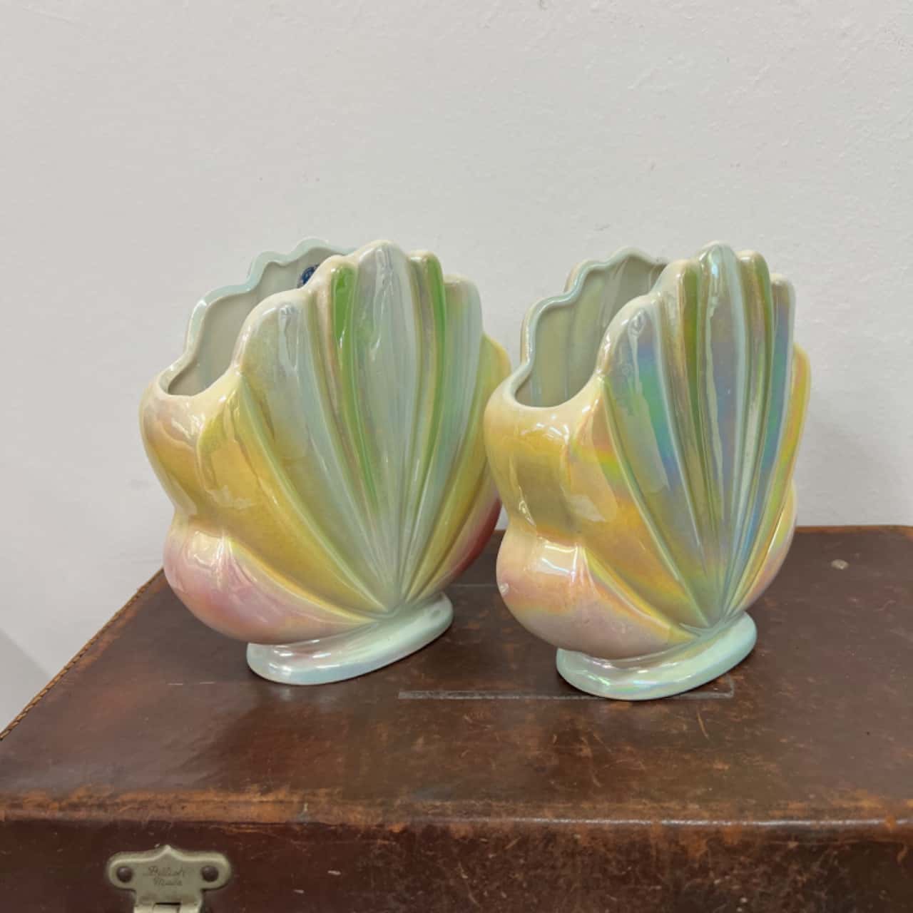 2 beautiful matching lusterware opalescent vases vintage(s)