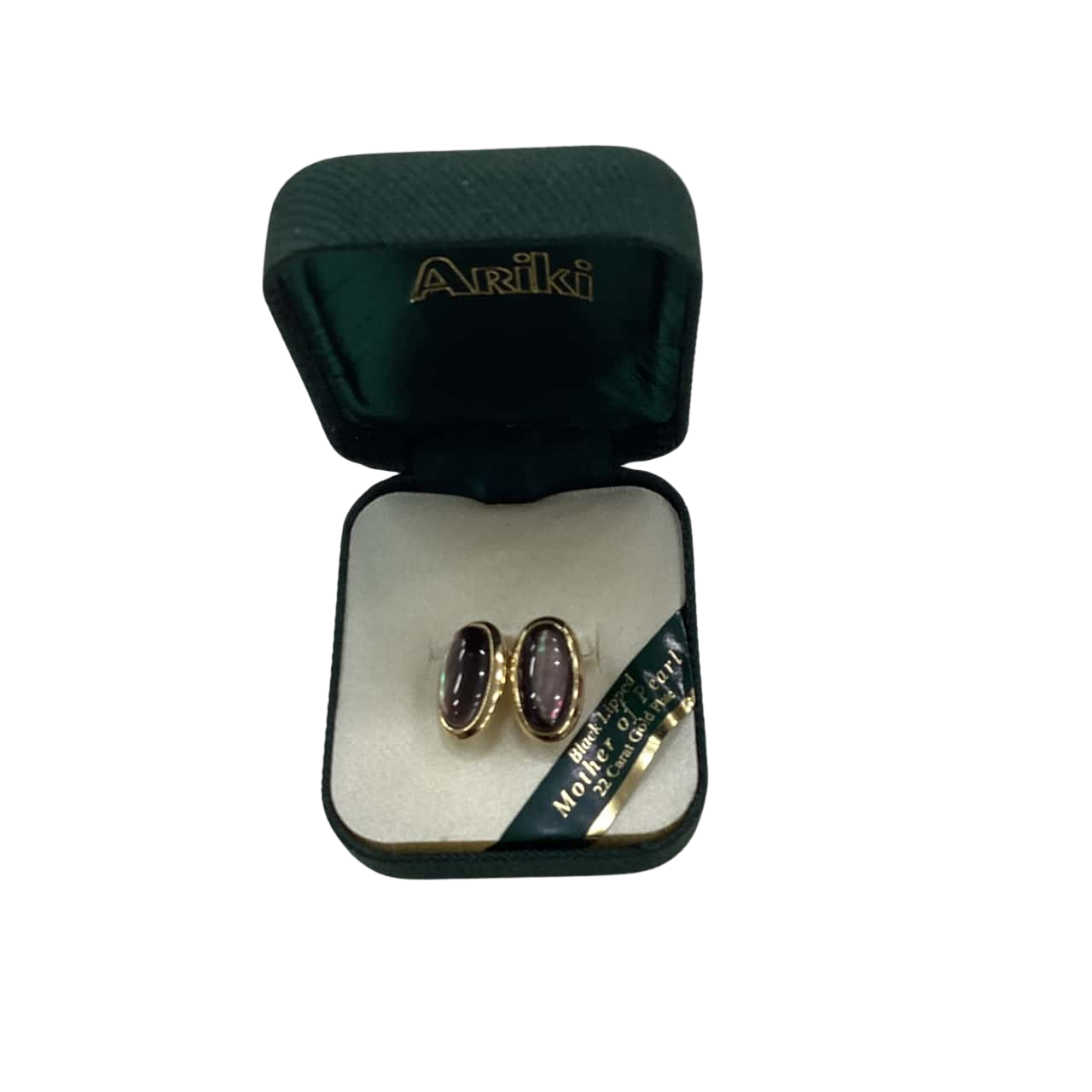 Ariki Womens Black Lipped Mother of Pearl Clip Earrings Gold Plated(s)