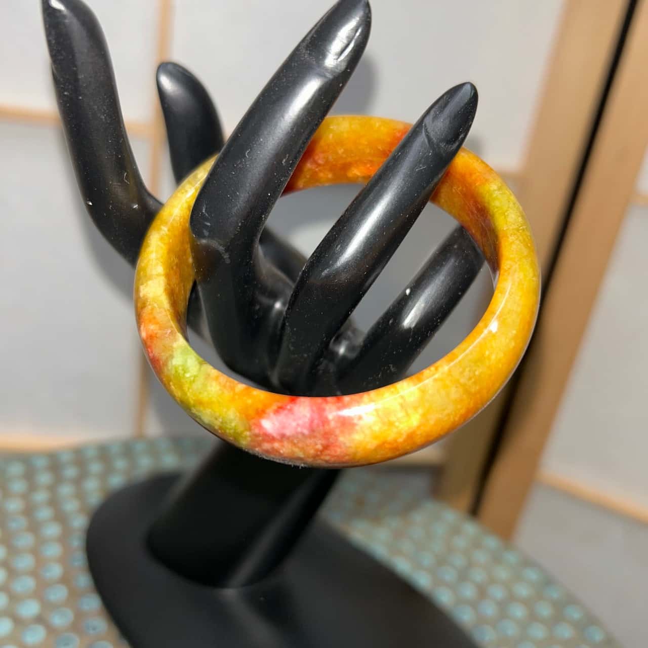 Vintage Translucent Jadeite Jade Bangle Green / Red / Yellow