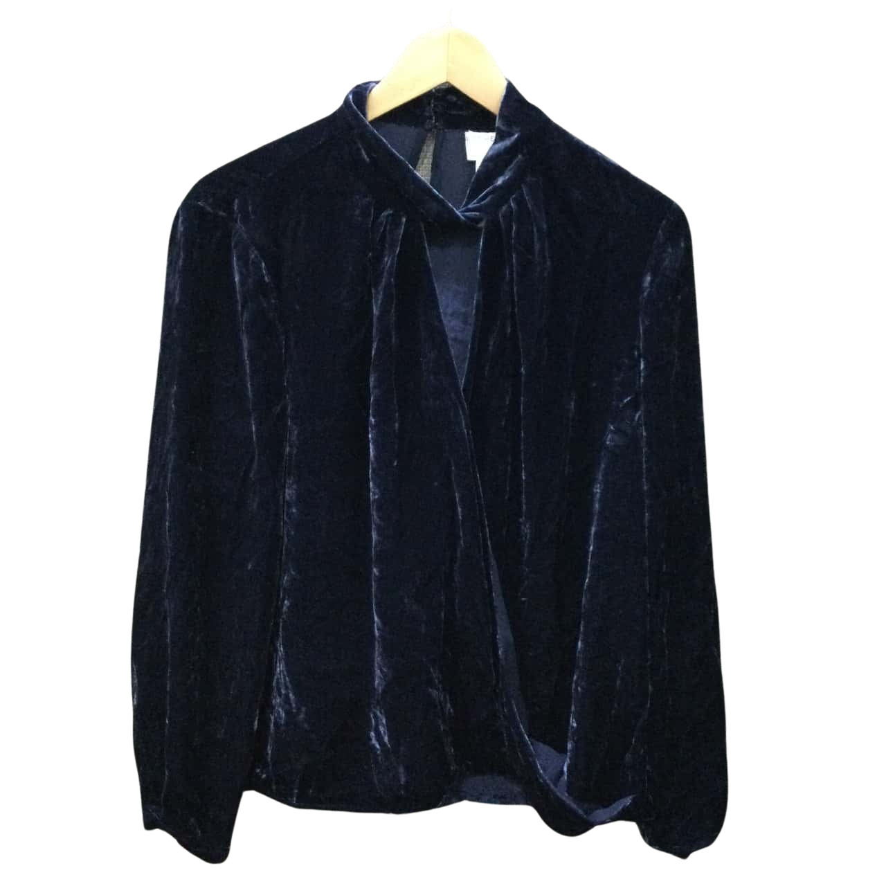 Witchery Women's Size 16 Wrap Style Long Sleeve Velvet Top Navy Blue (s)