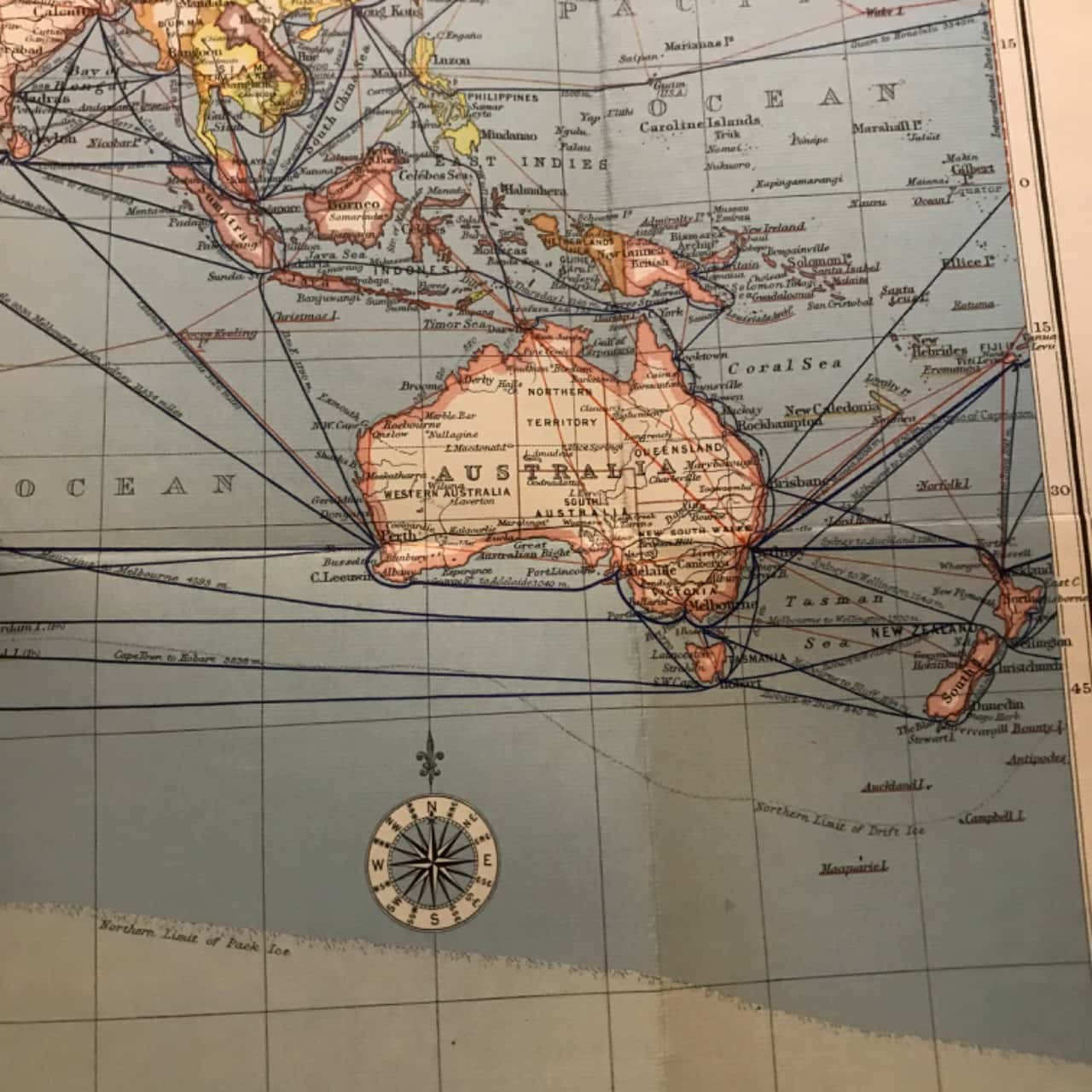 Vintage 1958 World Route Chart Map on Cloth Like Paper Sheet VGC No Tears