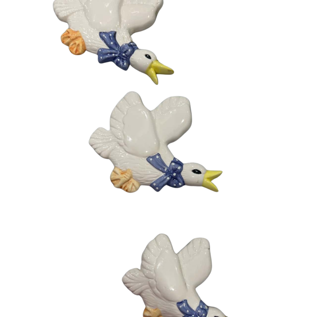 Set of 3 Vintage ceramic 1980s wall hanging flying ducks.White with ...