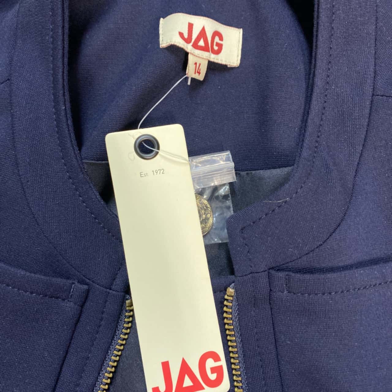 Womens Jag Navy Double Knit Jersey Coat Size 14