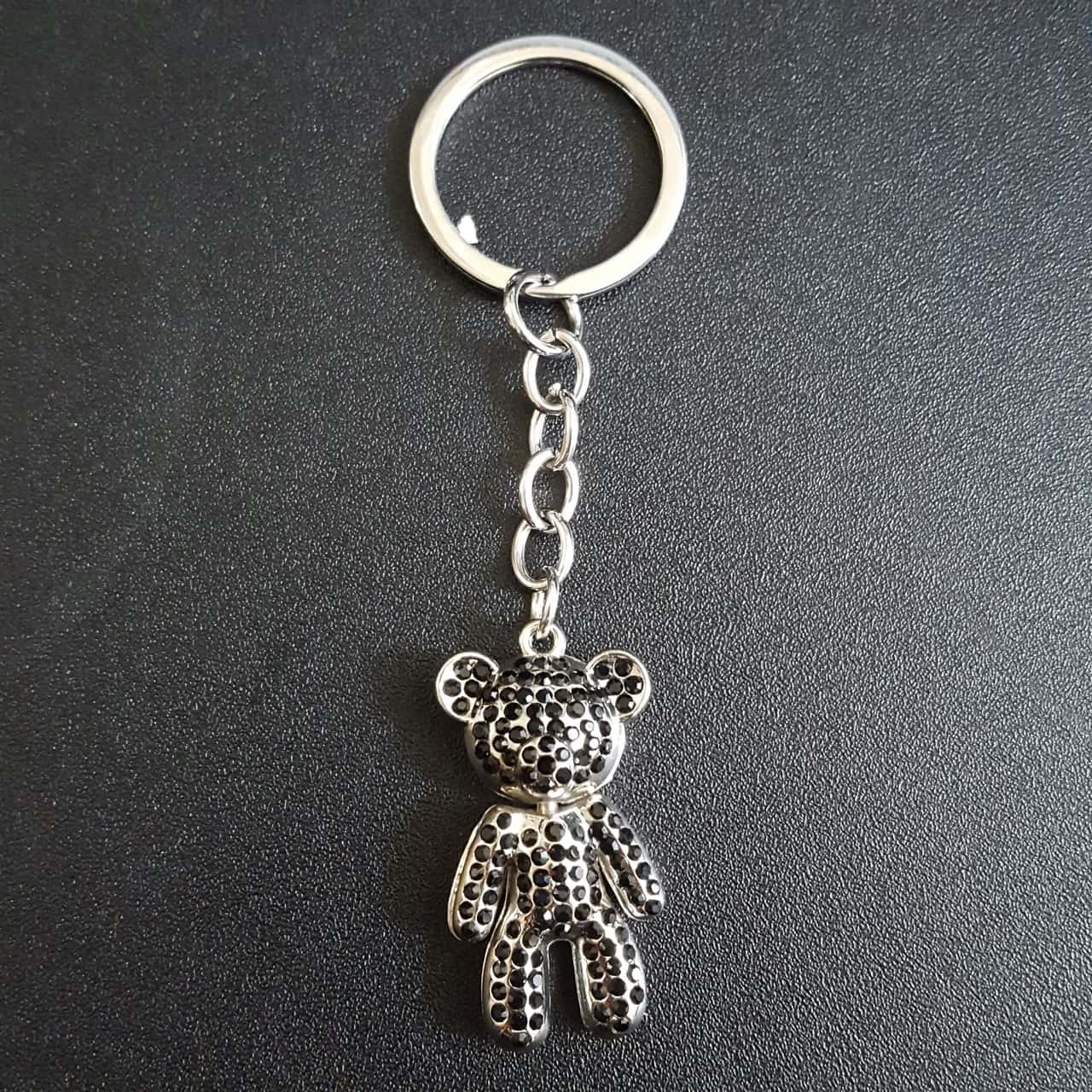 Silver/Black diamanté Teddy Bear Key Chain