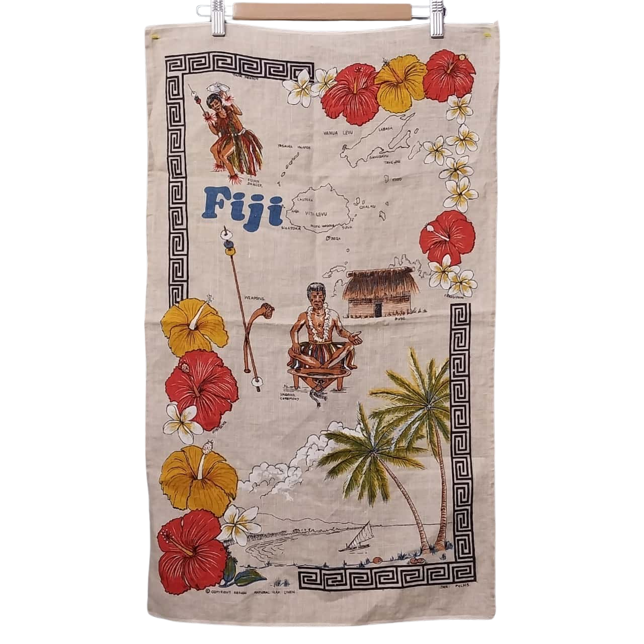 Tea towel- Fiji flowers, printed, vintage. (s)