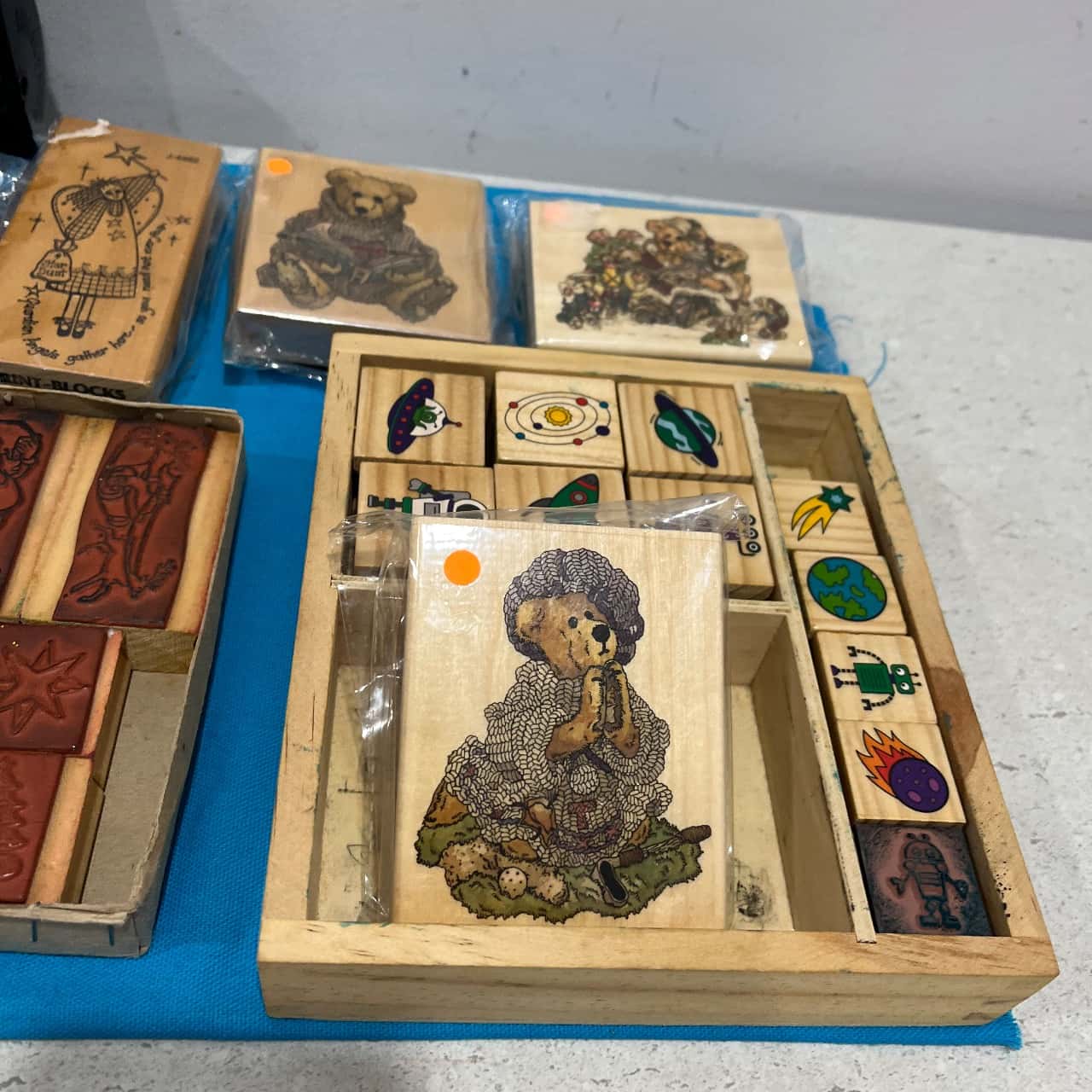 Various Array of Rubber/ Wooden Block Stamps & a hand roller stamp (s)