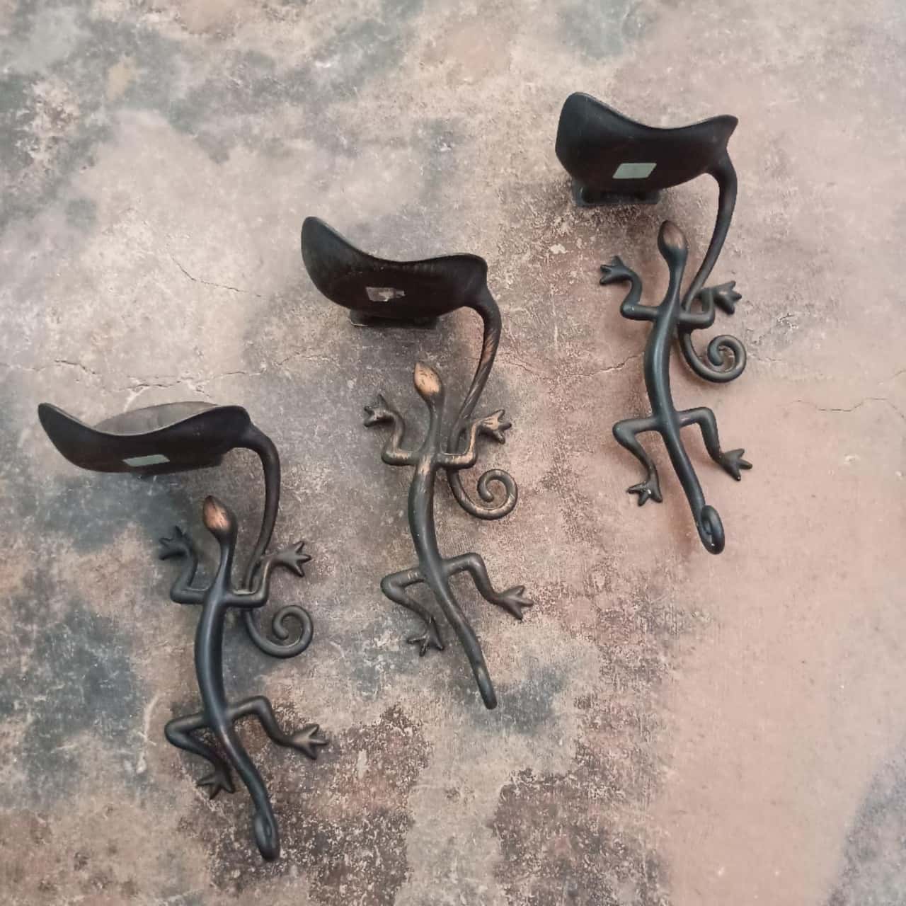 3 x Partylite Metal Gecko/Lizard Wall Hanging Candle Holders