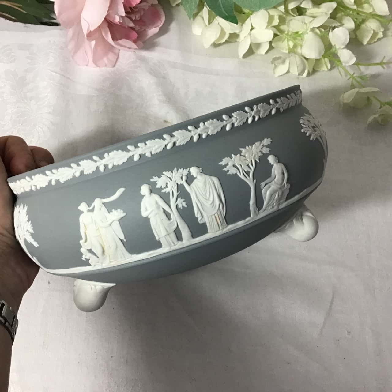 Vintage Wedgwood Jasperware Grey / White Pattern Round Three Footed Bowl(s)