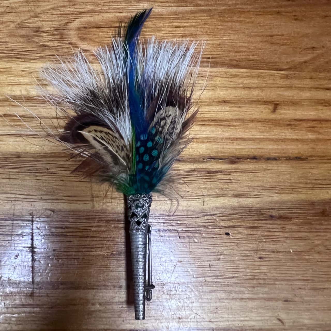 Hand Made Feather And Fur Brooch