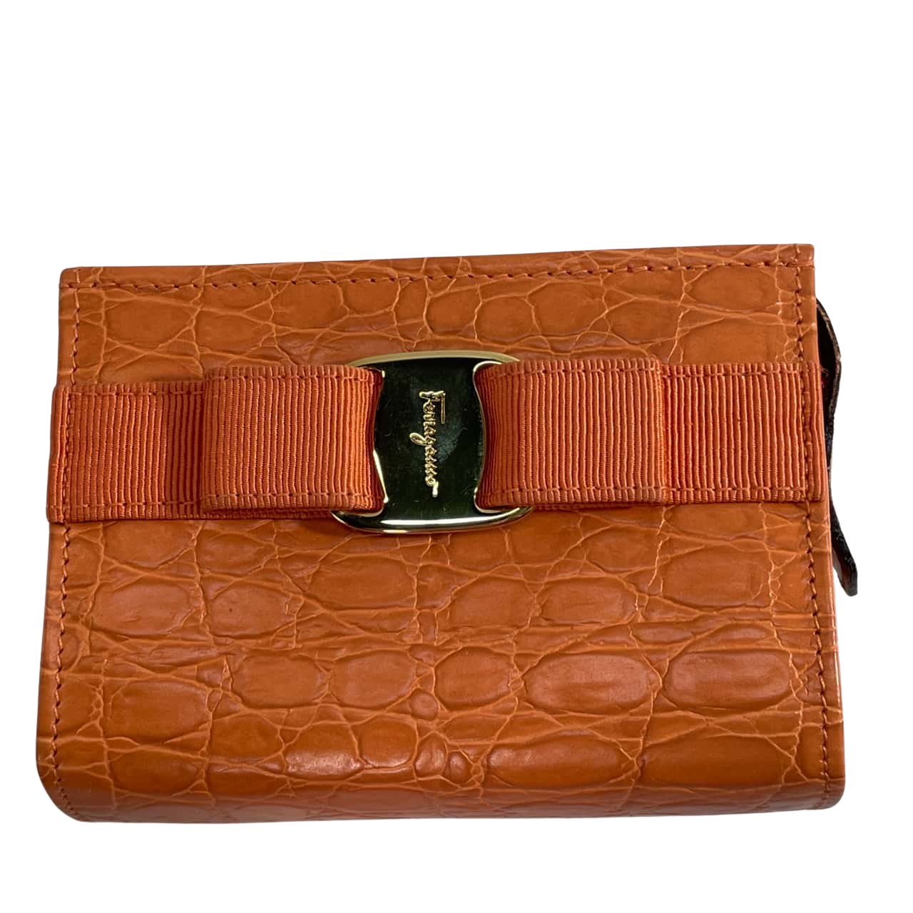 Salvatore Ferragamo Embossed Coin Purse in Orange (s)