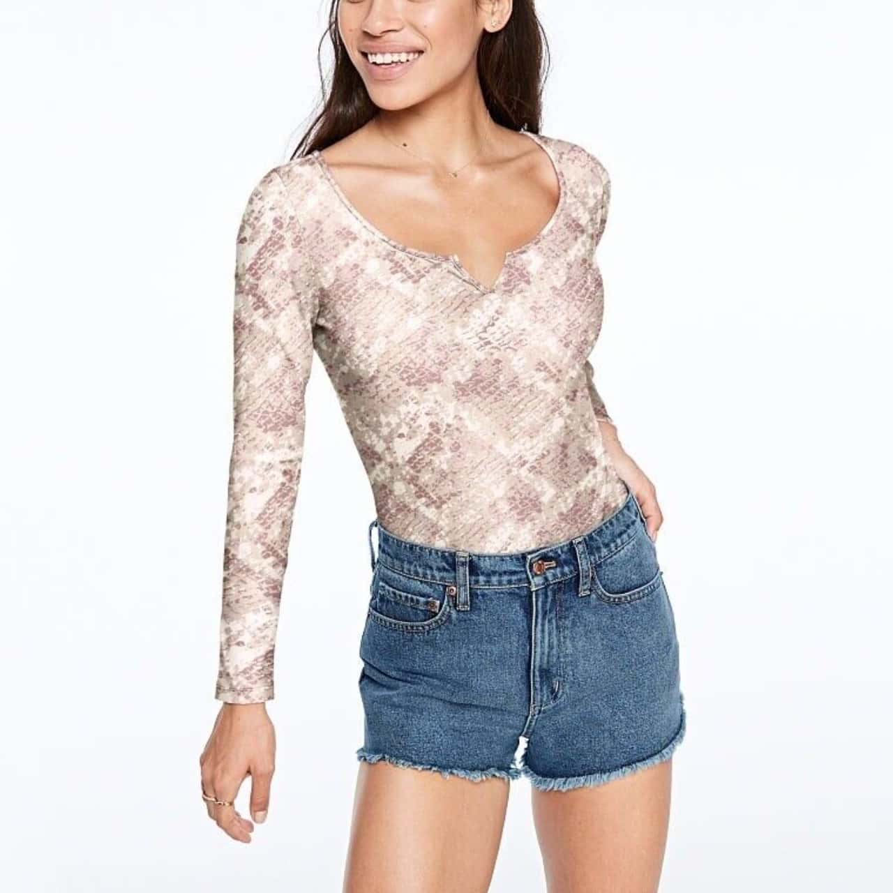 BNWT Victoria's Secret Long Sleeve BODYSUIT Snakeskin Top Size L(s)