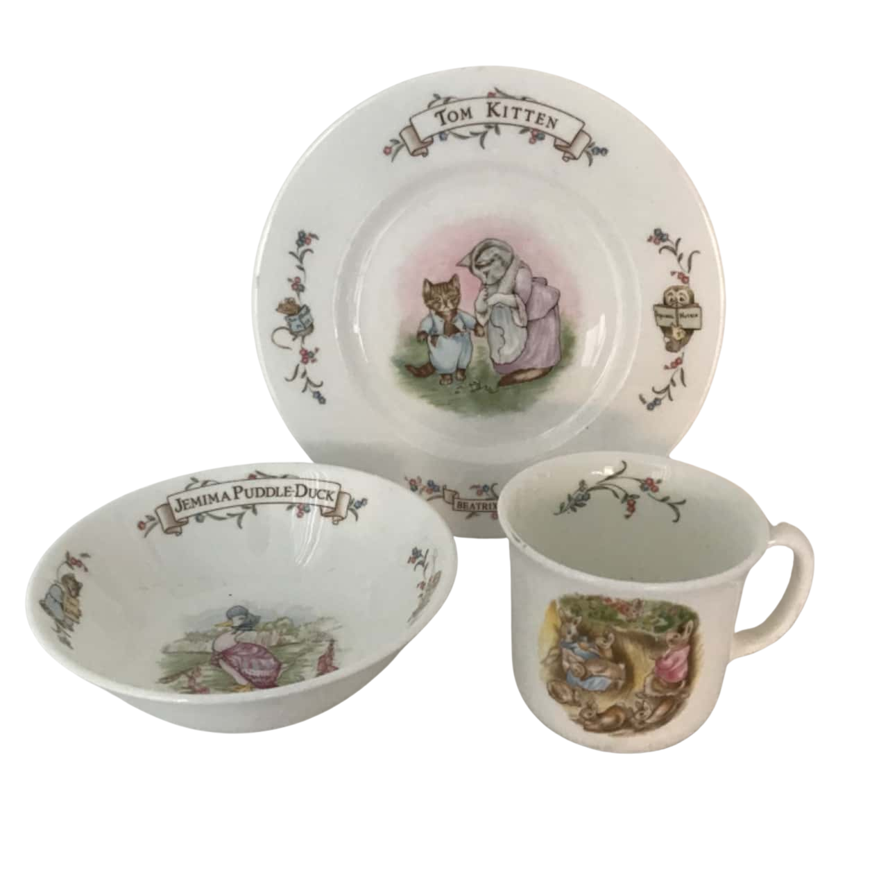 Vintage Royal Albert Beatrix Potter Porcelain Dish Set Plate Cup Bowl