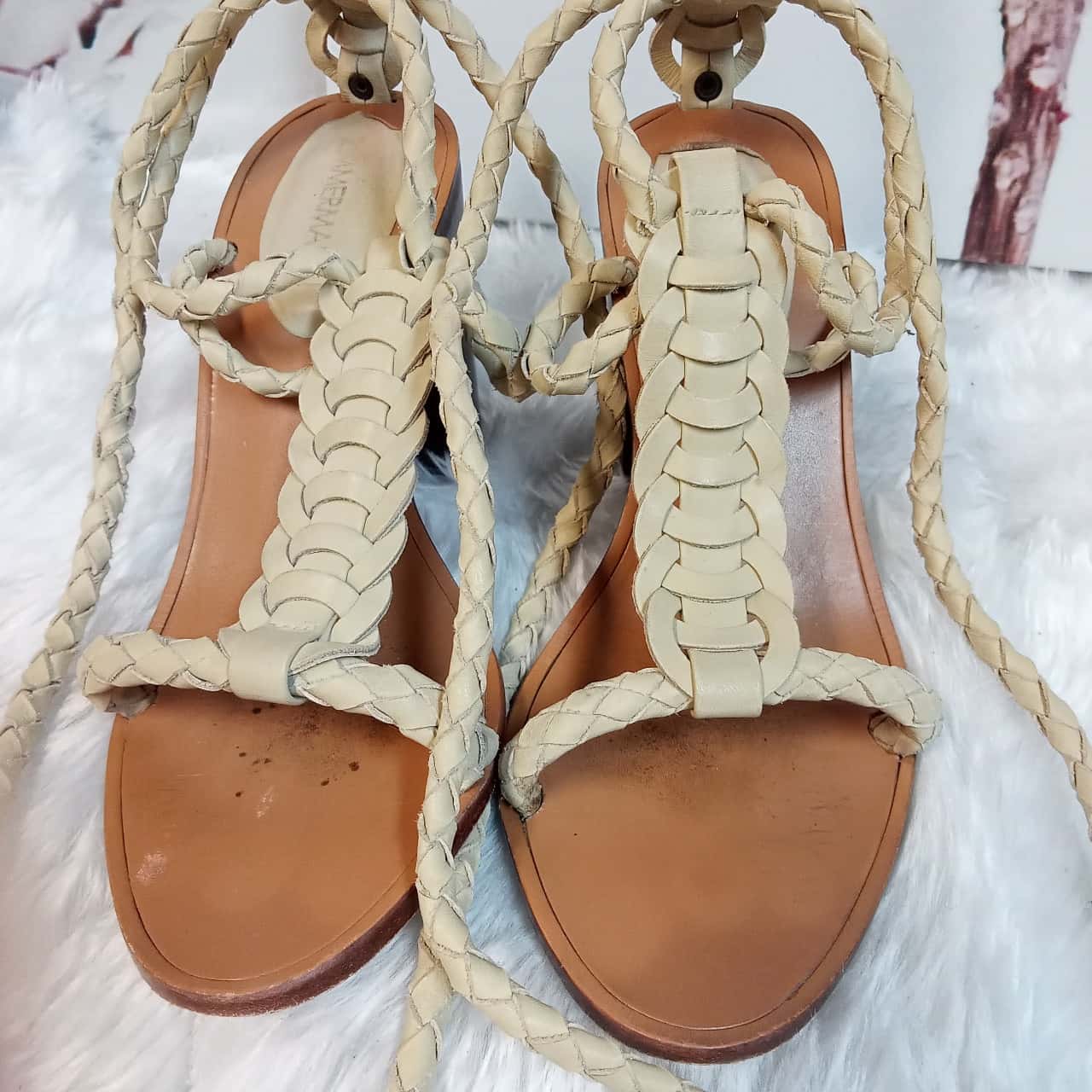 Zimmermann Womens Size 36 Brown/Cream Tie-up Sandals (s)