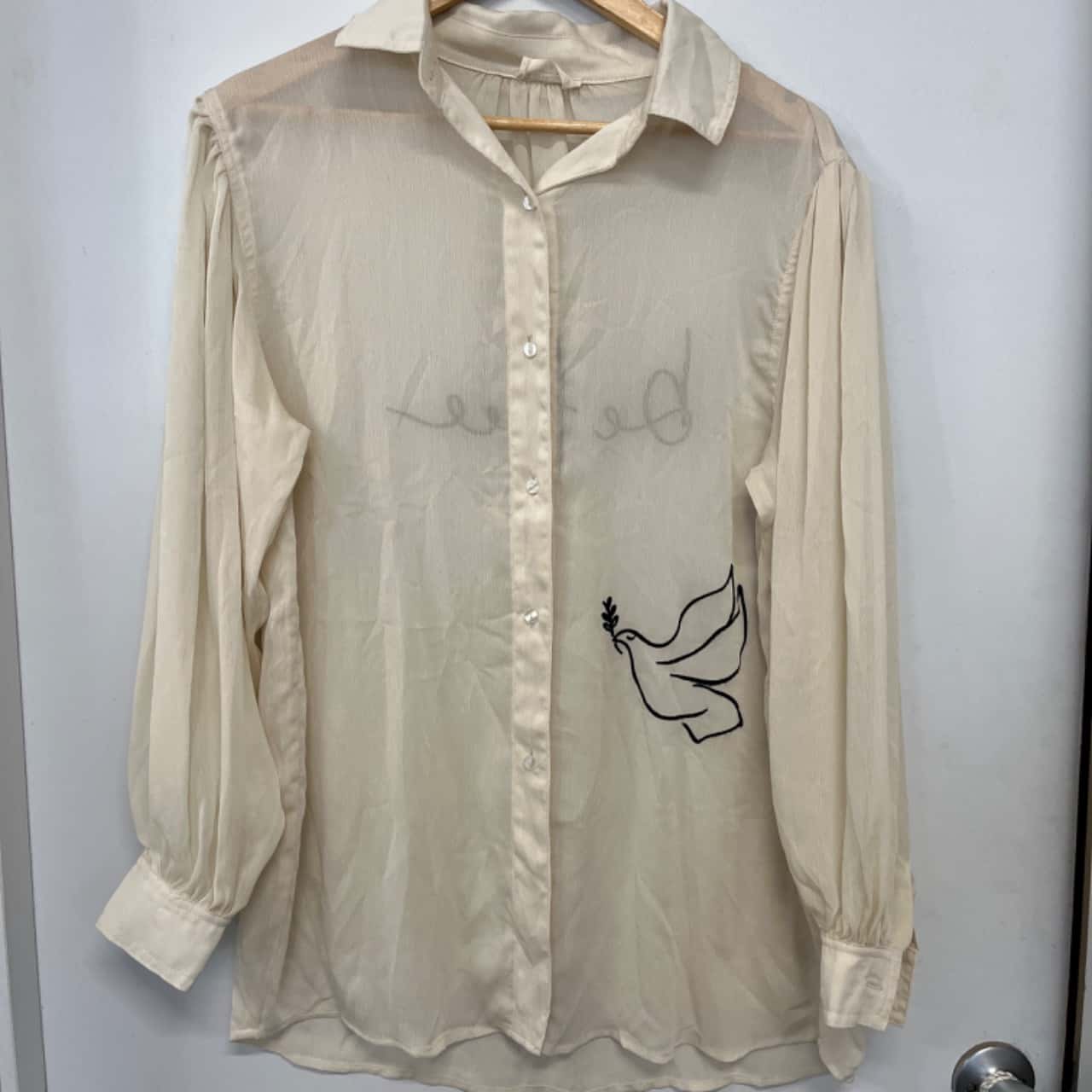 Talisman Cream ‘Freedom’ Sheer shirt Size S(s)
