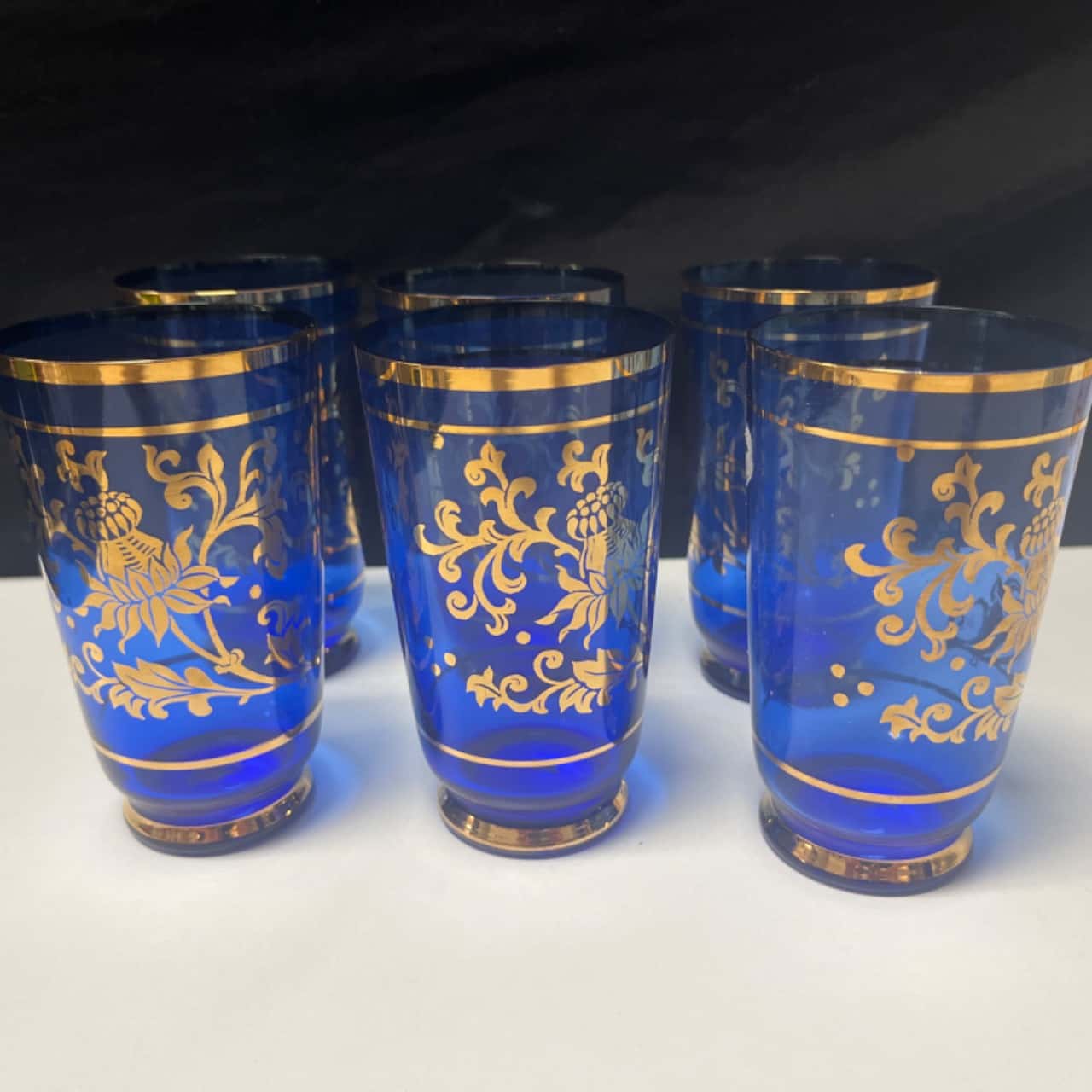 Bohemian blue glass set of 7 (s)