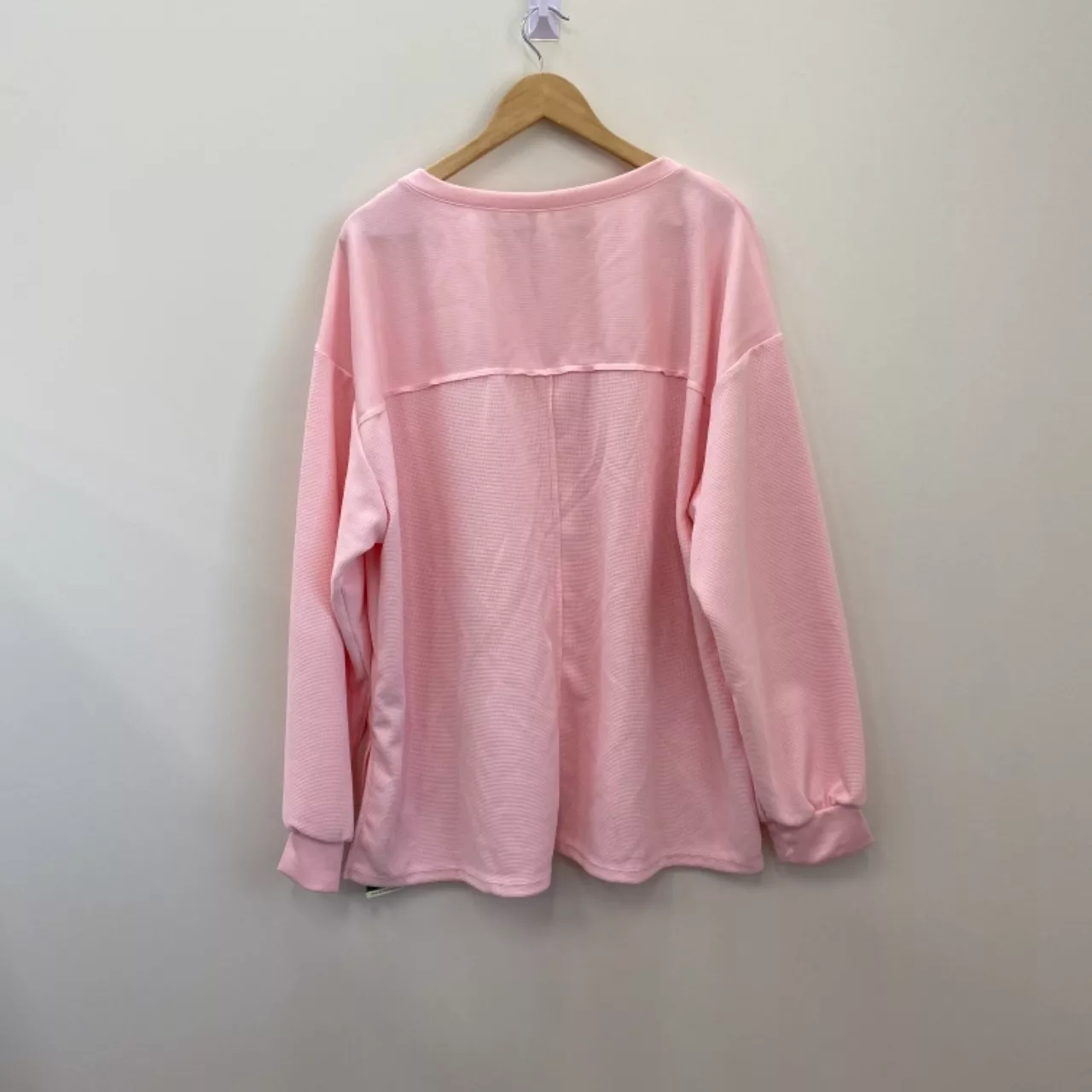Halara Womens Size XL Long Sleeve Top Pink Split Hem Waffle(s)