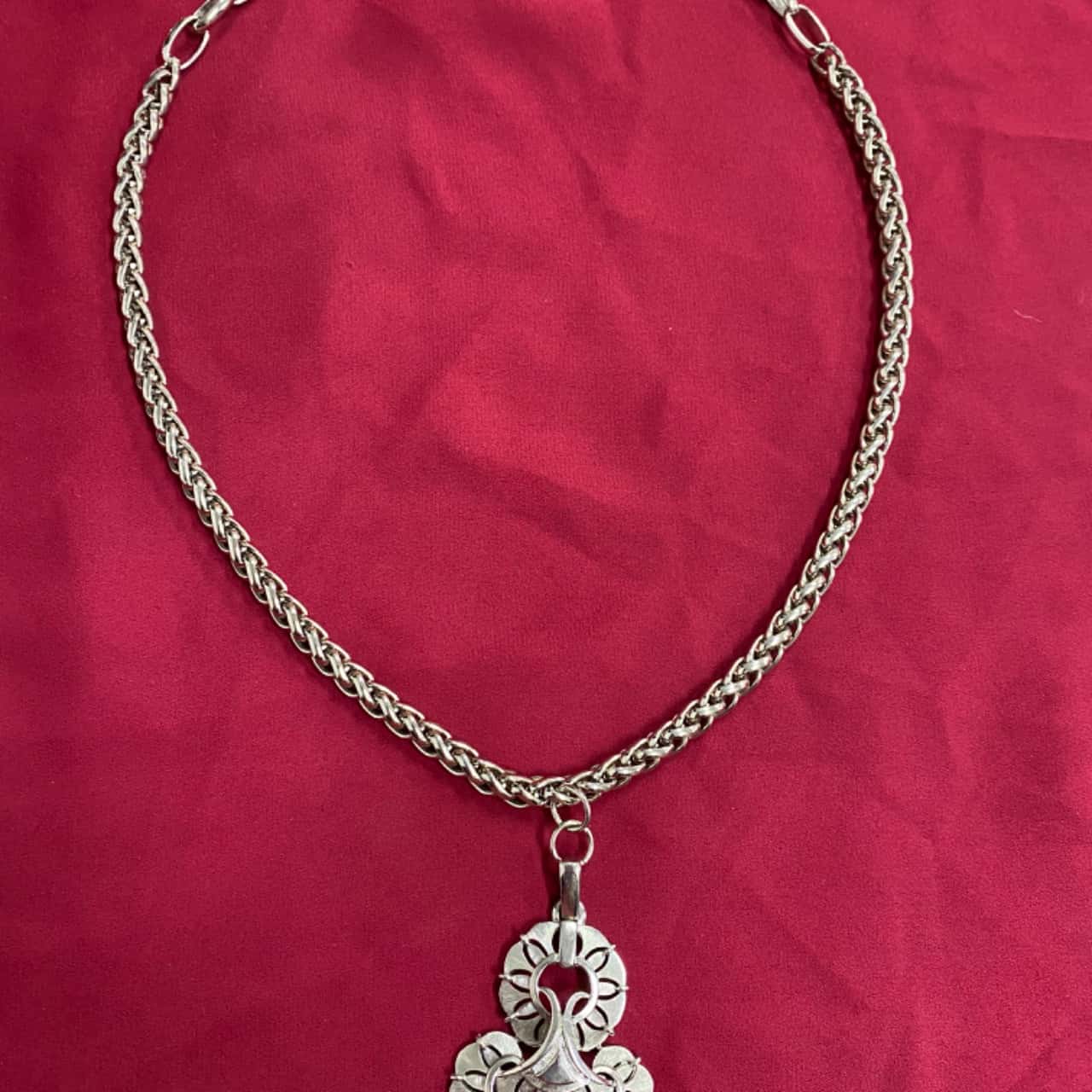 Womens Chunky Long Chain Silver Tone Pendant Necklace