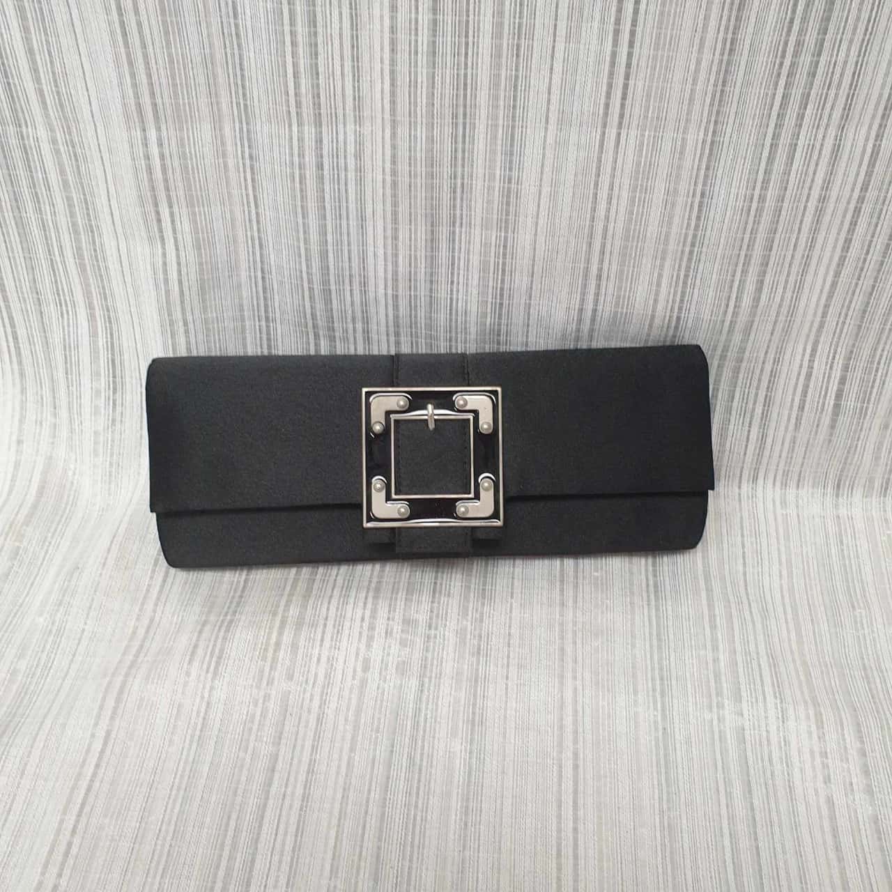 Bijoux Terner Gorgeous Black Sateen Evening Clutch Bag with Large Block ...