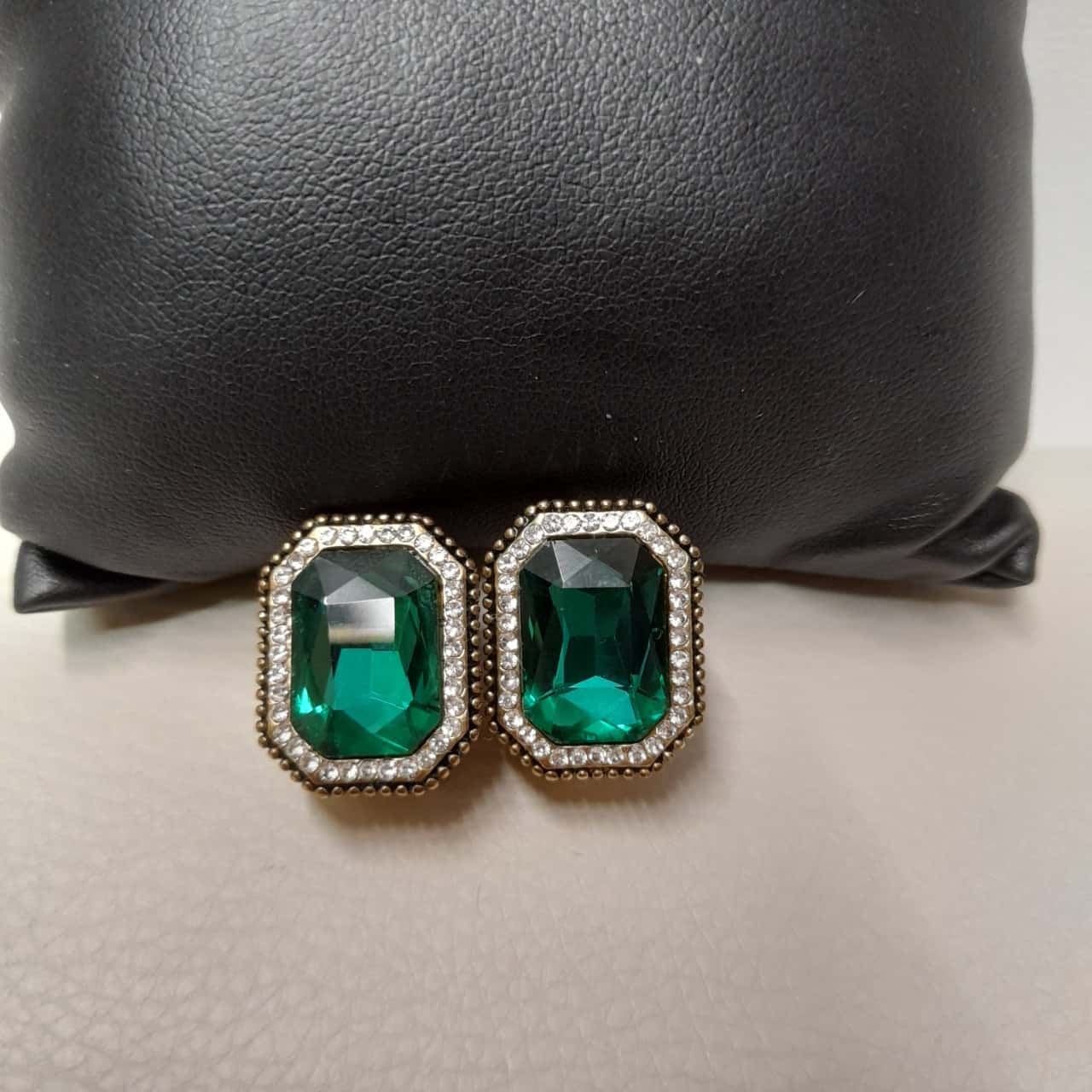 Faux Emerald Green And Plated Gold And Diamond Exquisite Earrings For a ...