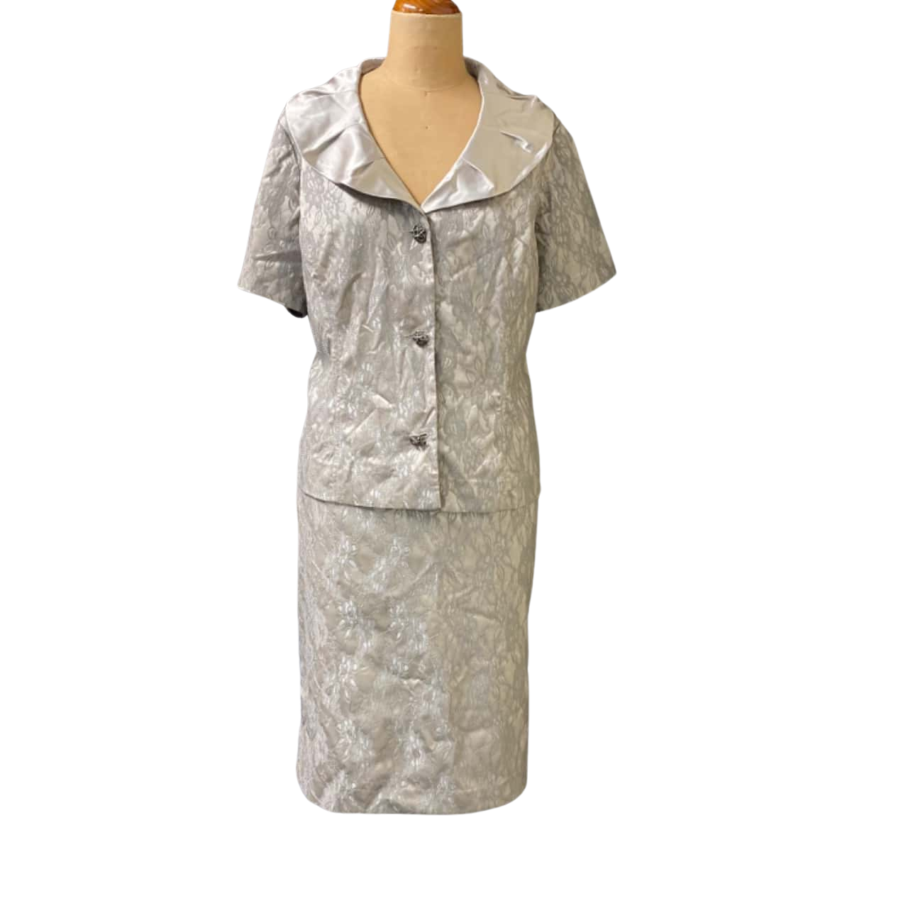 Womens Dolina Lace Suit With Satin Collar Size 16 Taupe/Silver