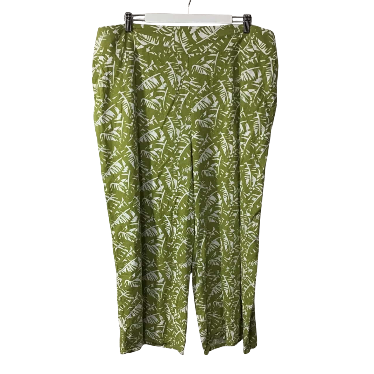 Sara Womens Size 24 Olive Green / White Leaf Pattern Linen Blend Wide ...