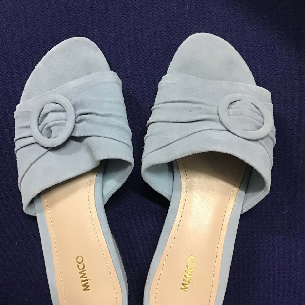 Mimco Womens Powder Blue Suede slides Size 37 Blue (s)
