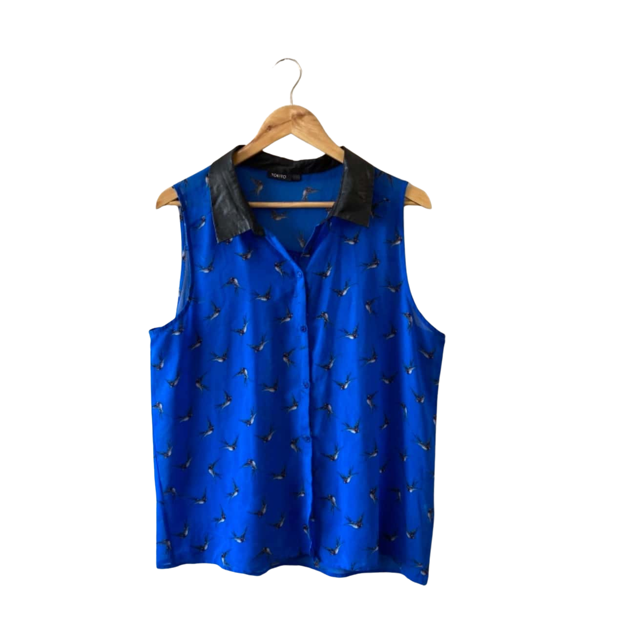 Tokito Women's Size 16 Sheer Blue Sleeveless Top With Bird Print And ...