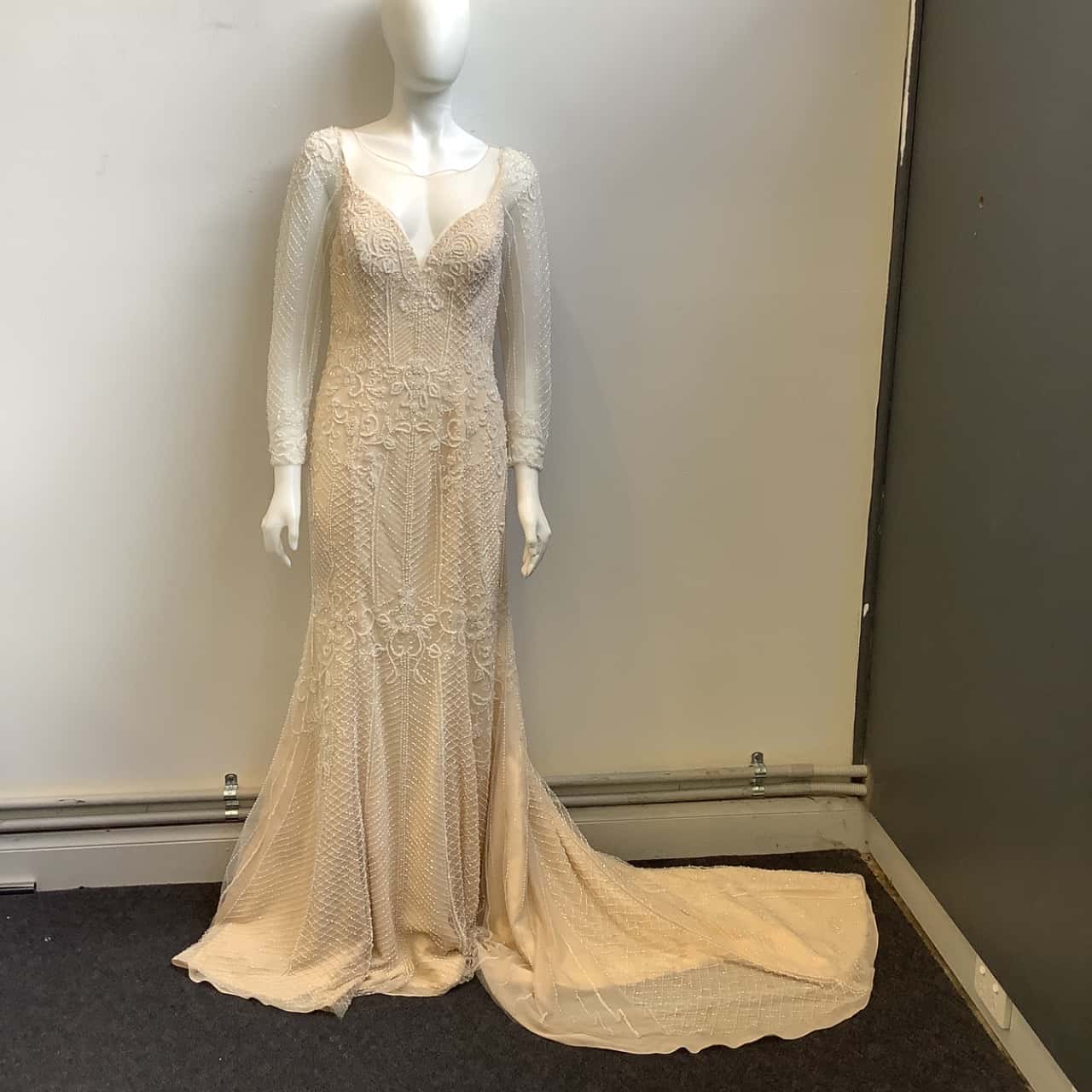 Ronald Joyce Womens Label Size UK14 Sequinned Wedding Dress Cream (s)