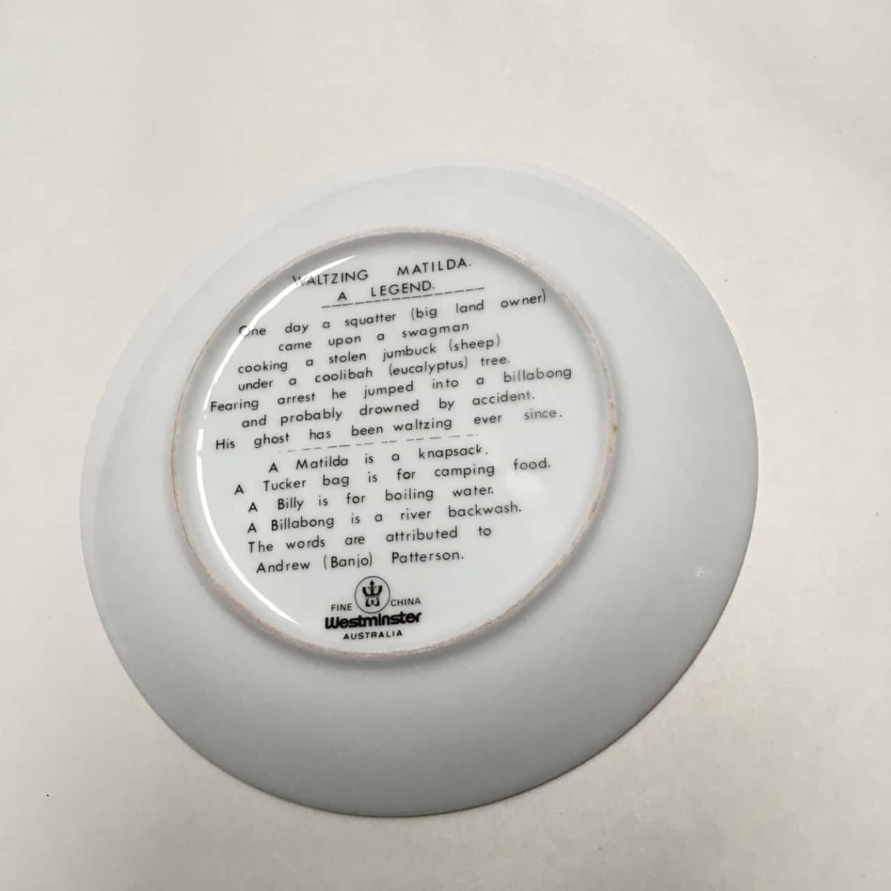 Vintage Westminster Australia Waltzing Matilda Collectable Plate