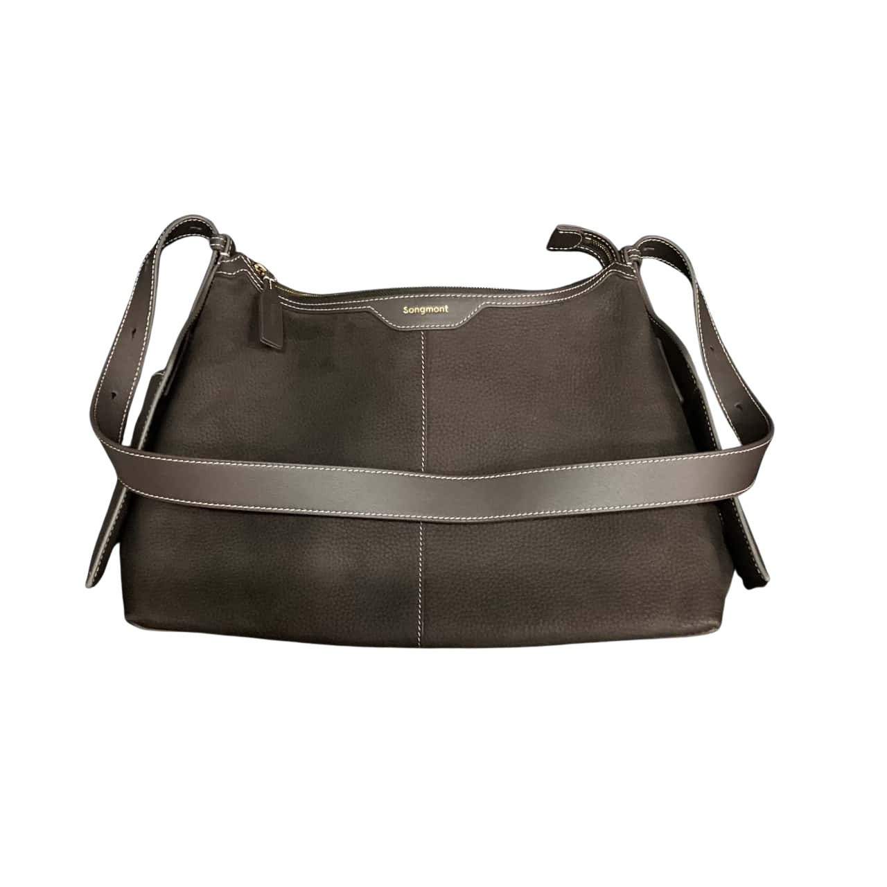 Songmont Brown Textured Leather Handbag with Gold Accents(s)