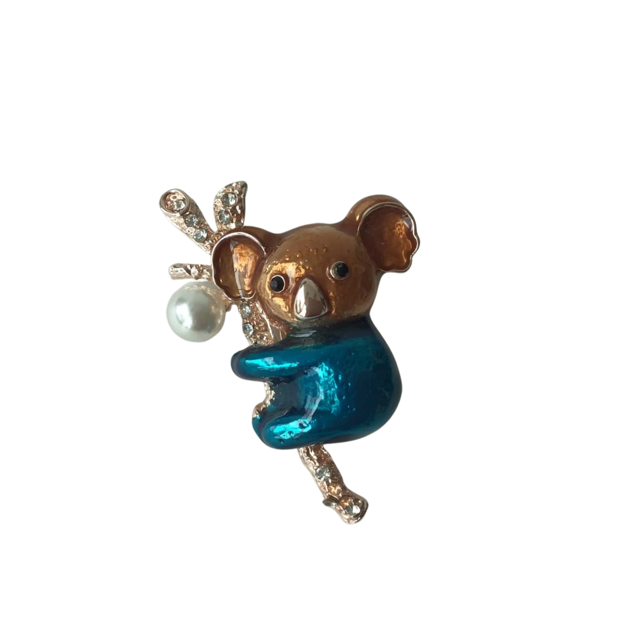 Koala Pearl Brooch - Rose Gold with Turquoise and Brown(s)
