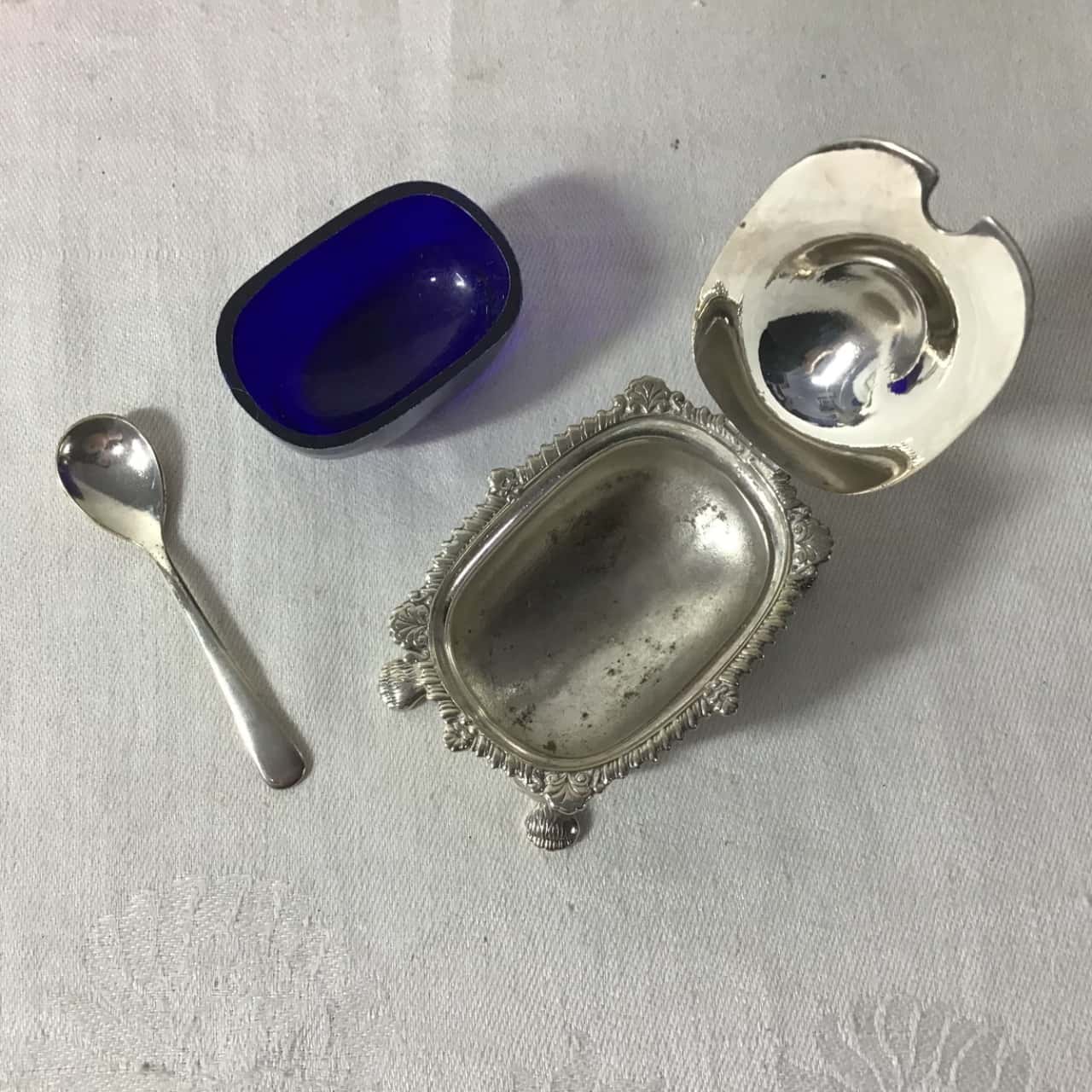 Vintage Strachan EPNS Small Mustard Pot with Blue Liner and Spoon