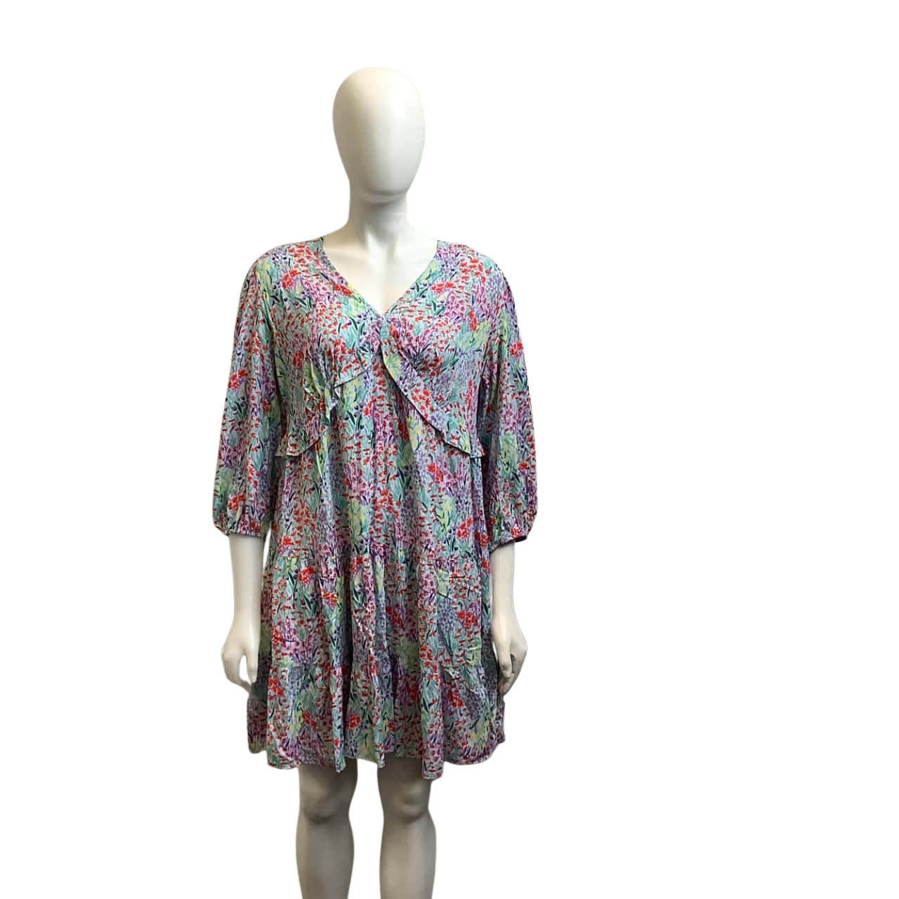 George Womens Size M Floral Tiered Mini Dress Multicoloured(s)