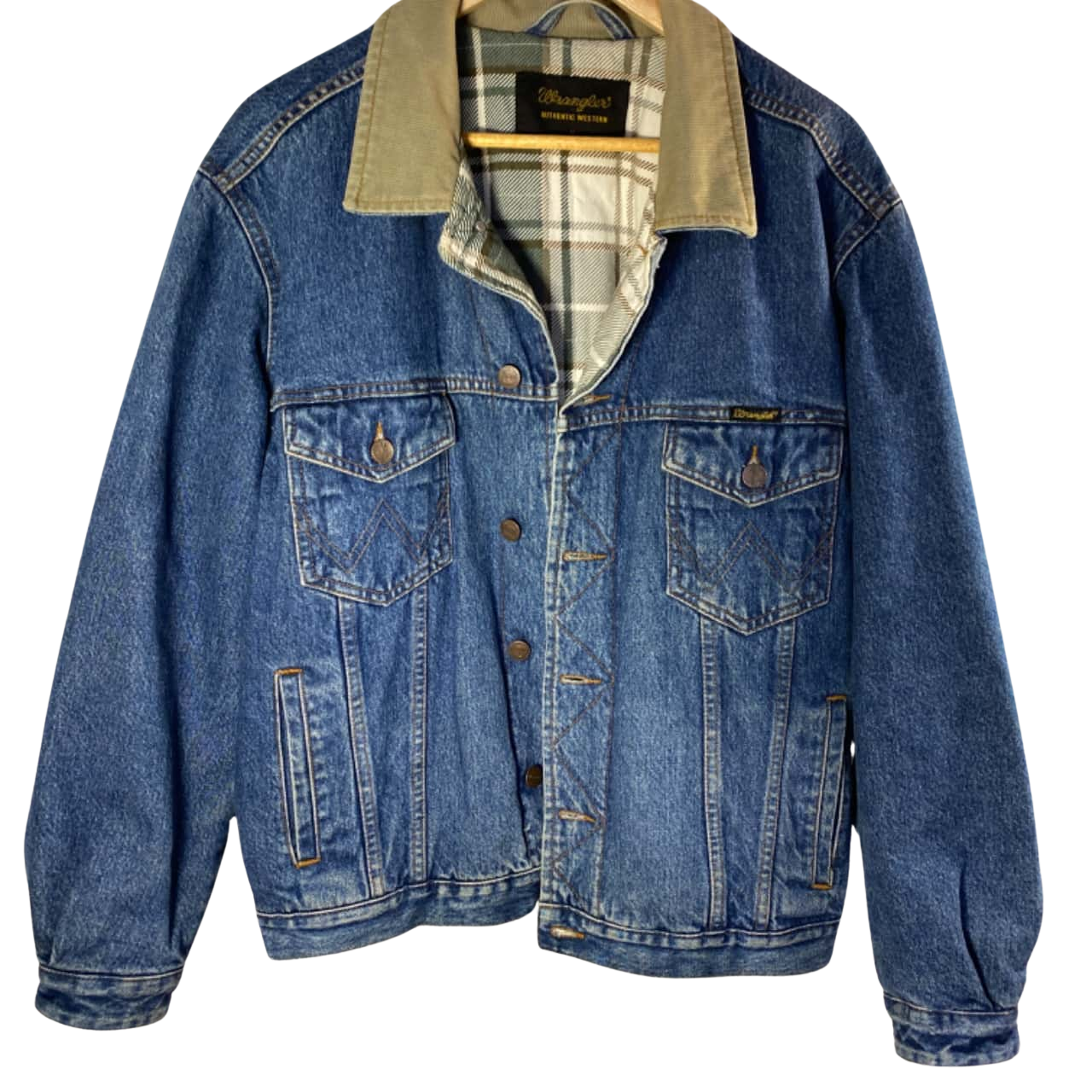 Retro Wrangler Mens Size M Lined Denim Jacket Blue / Checked