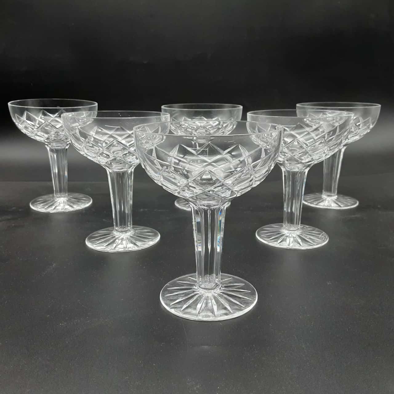 Set of Six Vintage Crystal Hollow Stem Wine Glasses (s)