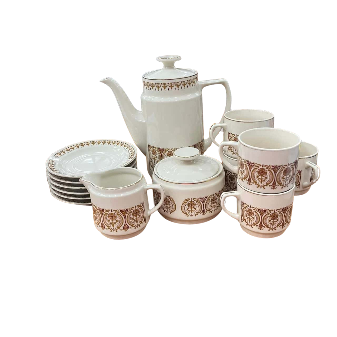 Vintage Kun Lun (Kunlun) Tea Set - Teapot, Sugar, Creamer, Cups and Saucers