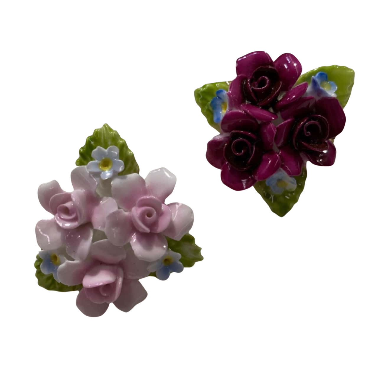2 Vintage Women's Coalport Fine Bone China Flower Brooches(s)
