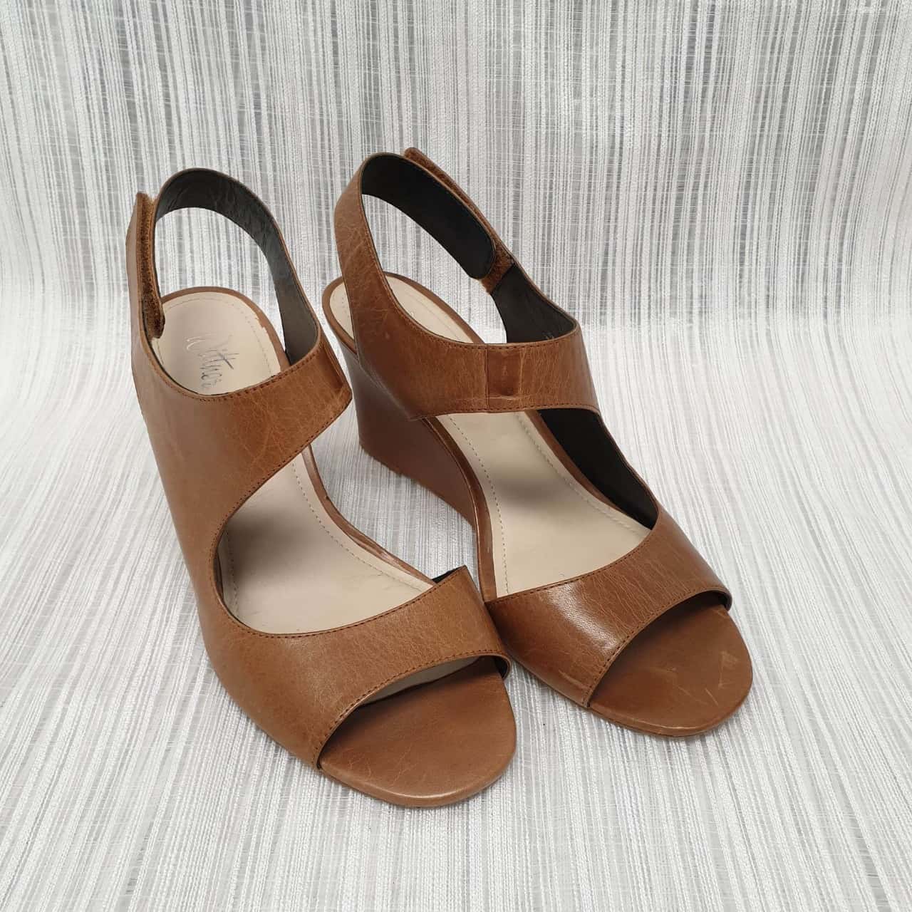 Wittner Super Classy Brown Leather Wedge Heel Sling Back Sandal Size 39 ...