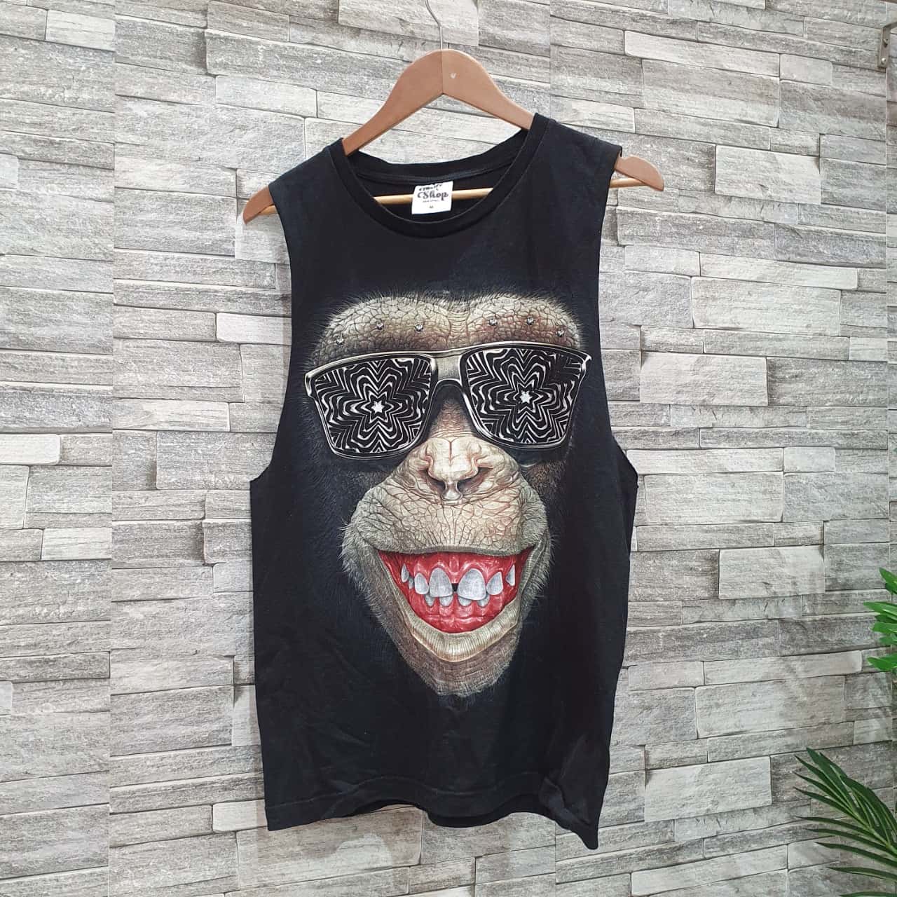 Thrift Shop Mens Size M Singlet Black / Multicoloured