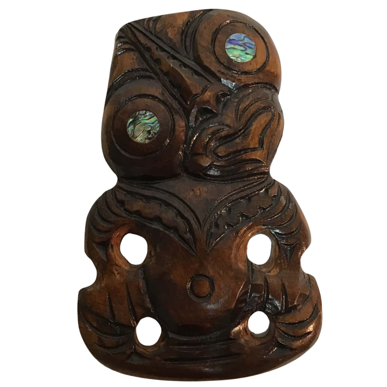 Vintage Maori Hand Carved wood Tiki Totem Rotoroa Paua shell Eyes New ...