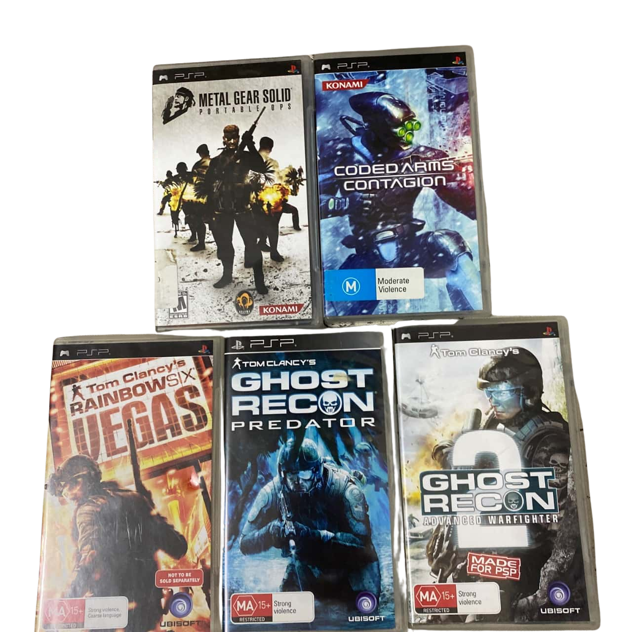 Lot of 5 PSP Games - NTSC Metal Gear Solid, 3x Tom Clancy’s & Coded ...